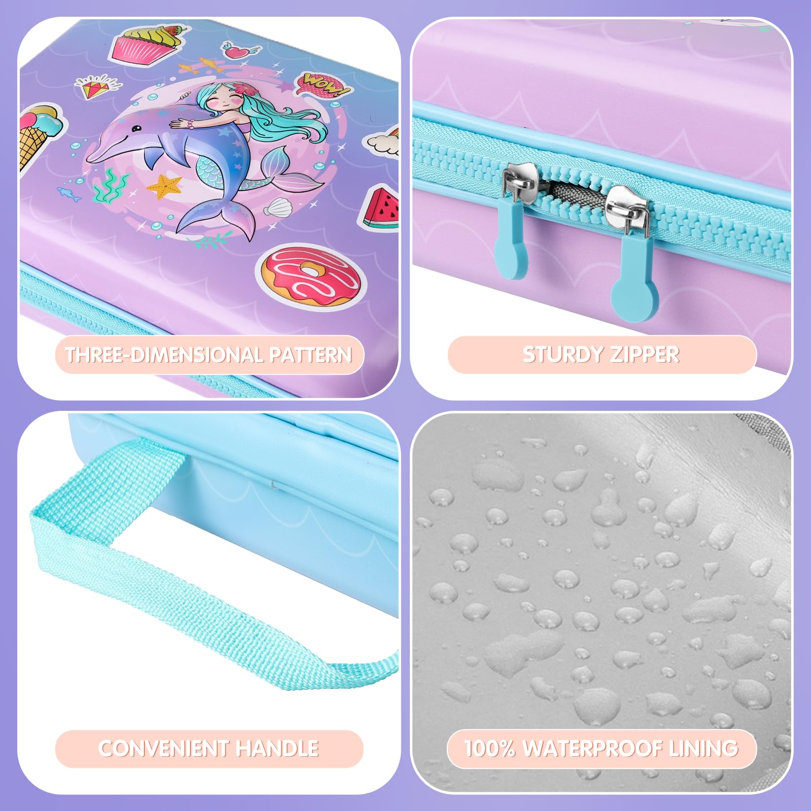 WayEee Lunch Box with Lunch Bag Bento Box Set for Girls - Insulated Lunch Bag with 4 Compartment Bento Box Water Bottle Ice Pack Silicon Cap Salad Container for Kids Back to School Ideal for Age 6-15