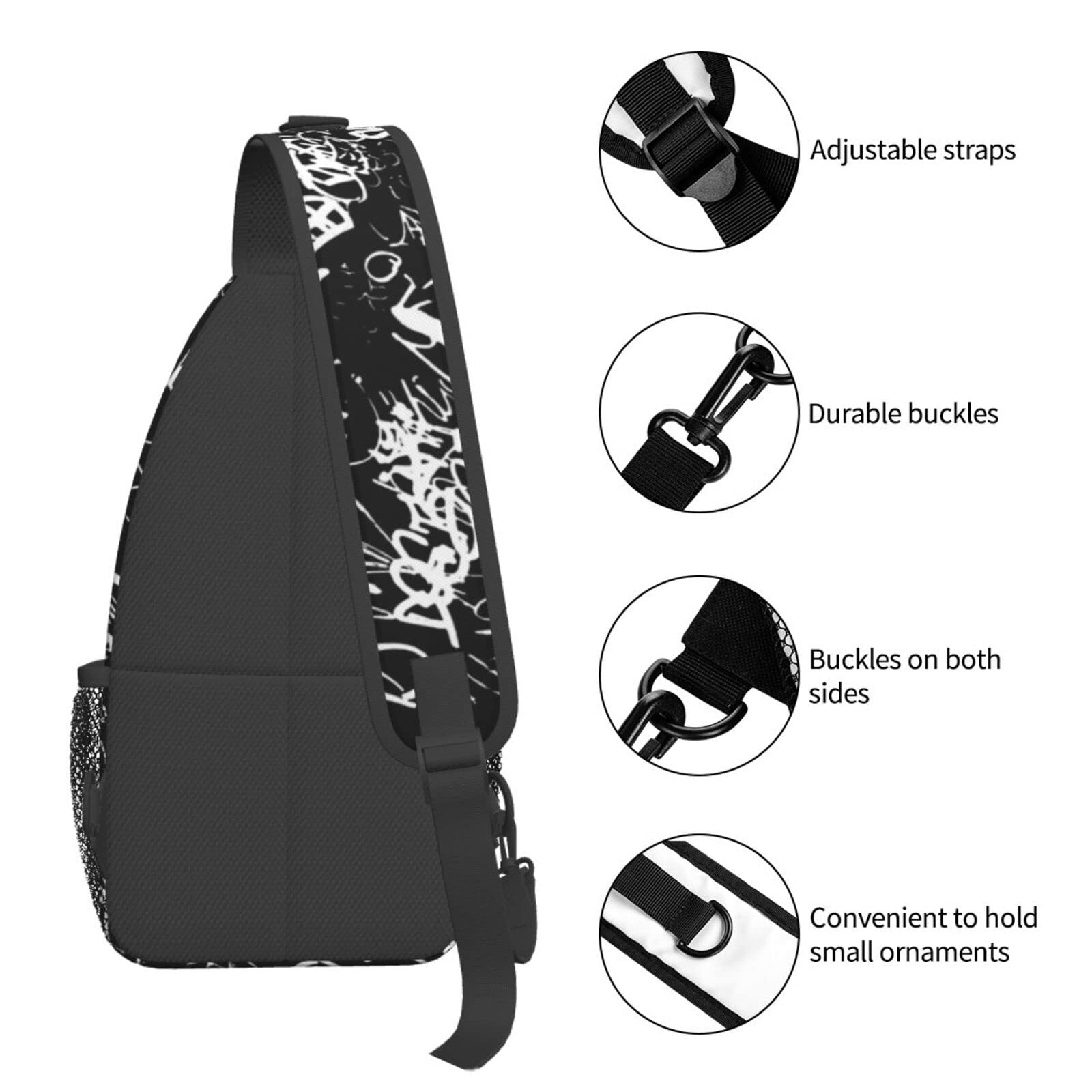 ZREXUO Graffiti Art Sling Bag Crossbody Chest Daypack Casual Backpack Graffiti Shoulder Bags for Women Men