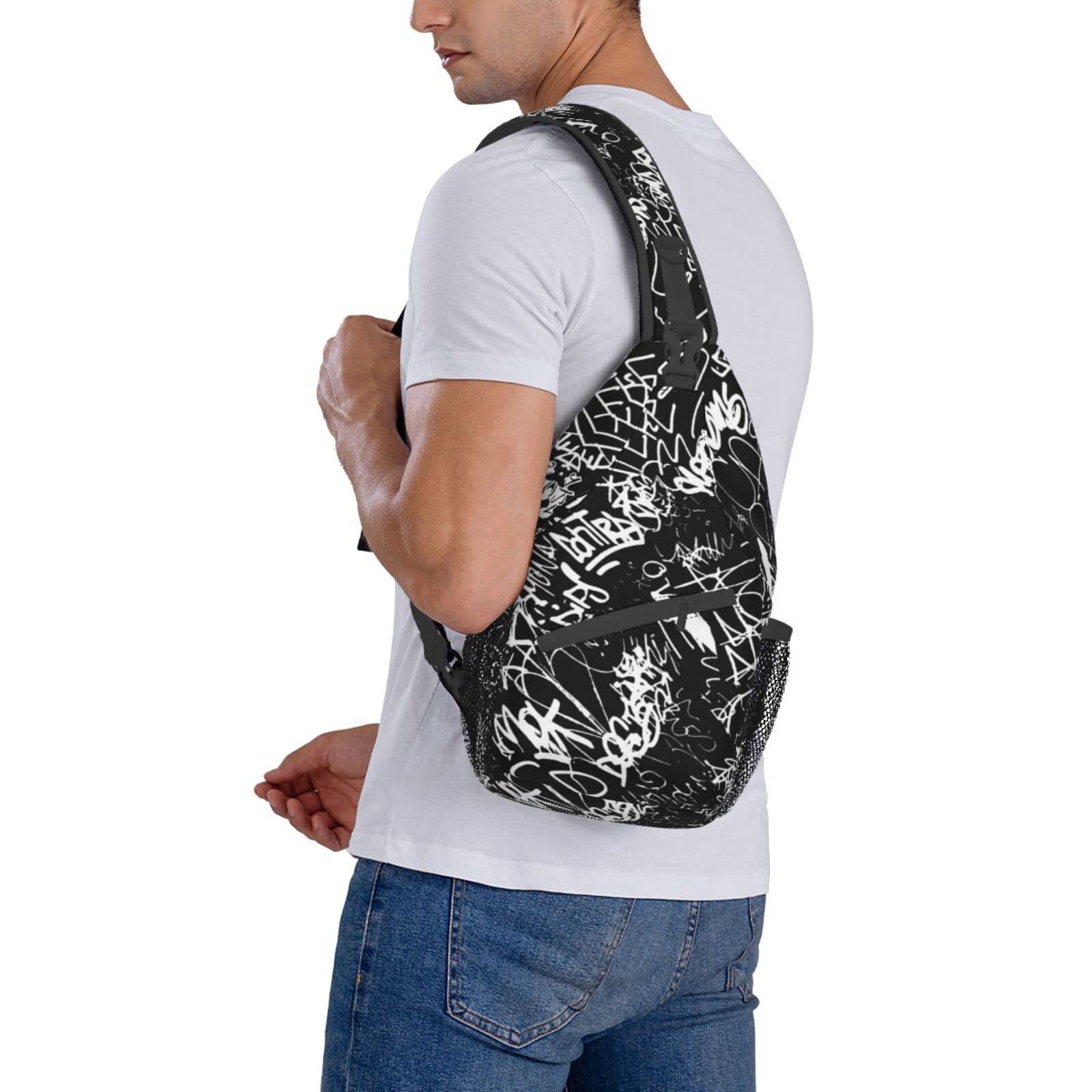 ZREXUO Graffiti Art Sling Bag Crossbody Chest Daypack Casual Backpack Graffiti Shoulder Bags for Women Men