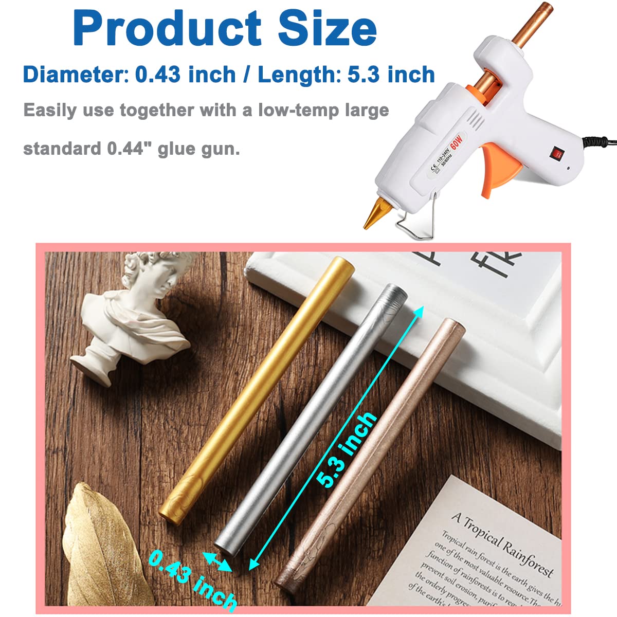 20 Pcs Premium Mailable Glue Gun Sealing Wax Sticks for Wax Seal Stamp, Great for Wedding Invitations, Cards Envelopes, Snail Mails, Wine Packages, Christmas Gift Wrapping (Vintage Gold)