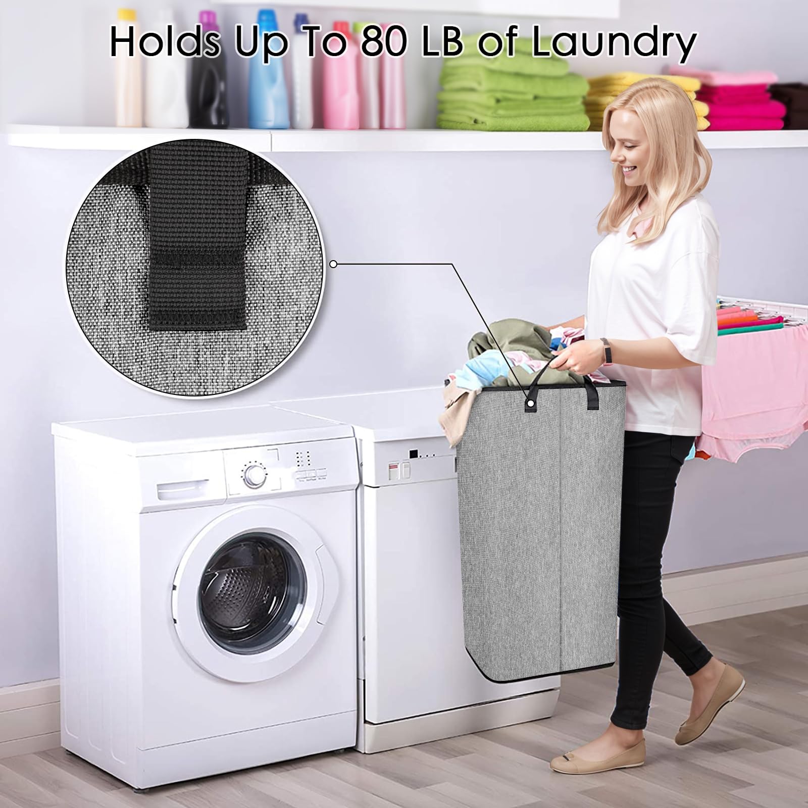 Large Laundry Hamper 84L, 24.5" Tall Collapsible Laundry Hamper with Sturdy Handles, Rectangular Dirty Clothes Hamper for Bathroom Bedroom, Durable Storage Basket for Clothes Toys (Bag Not Include)