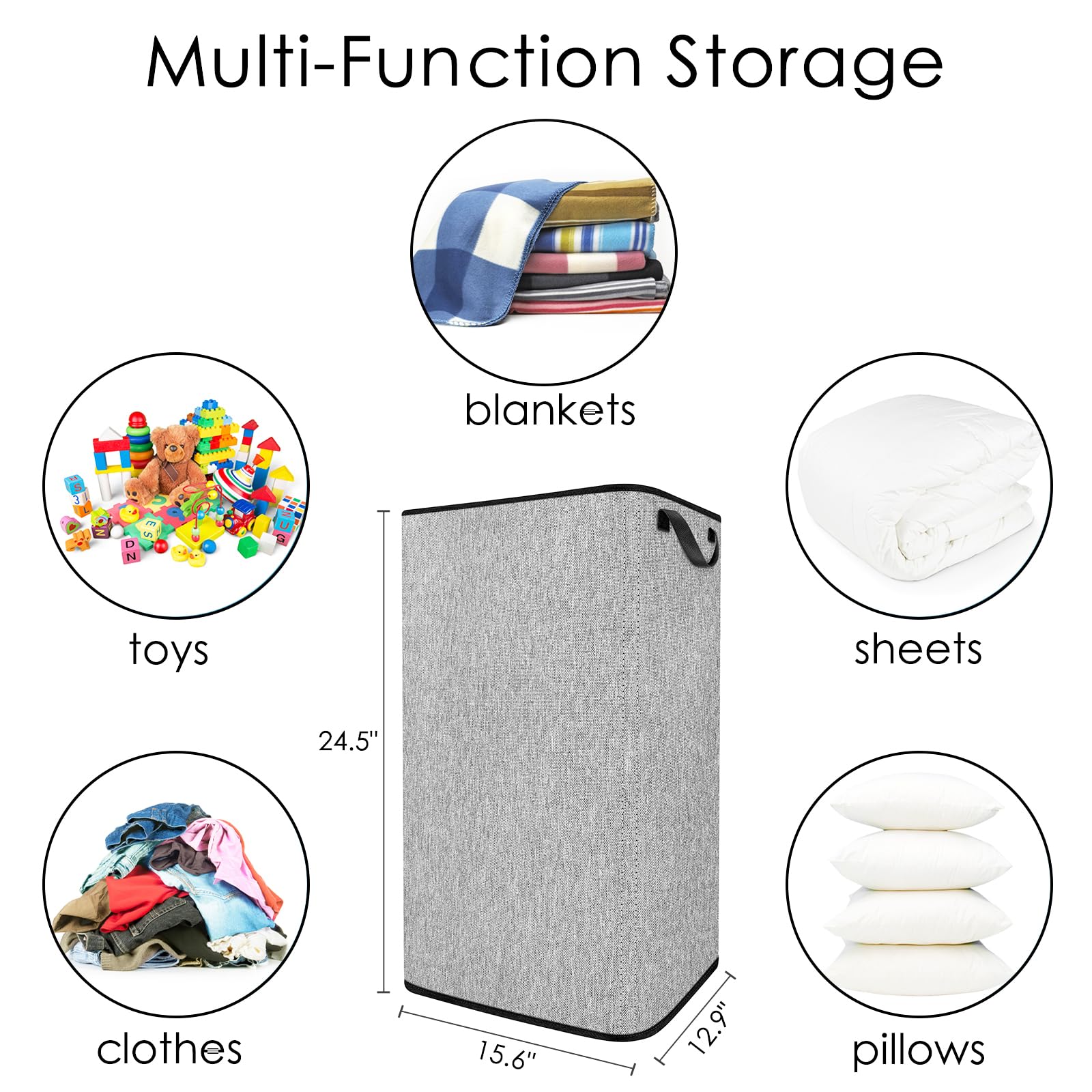 Large Laundry Hamper 84L, 24.5" Tall Collapsible Laundry Hamper with Sturdy Handles, Rectangular Dirty Clothes Hamper for Bathroom Bedroom, Durable Storage Basket for Clothes Toys (Bag Not Include)