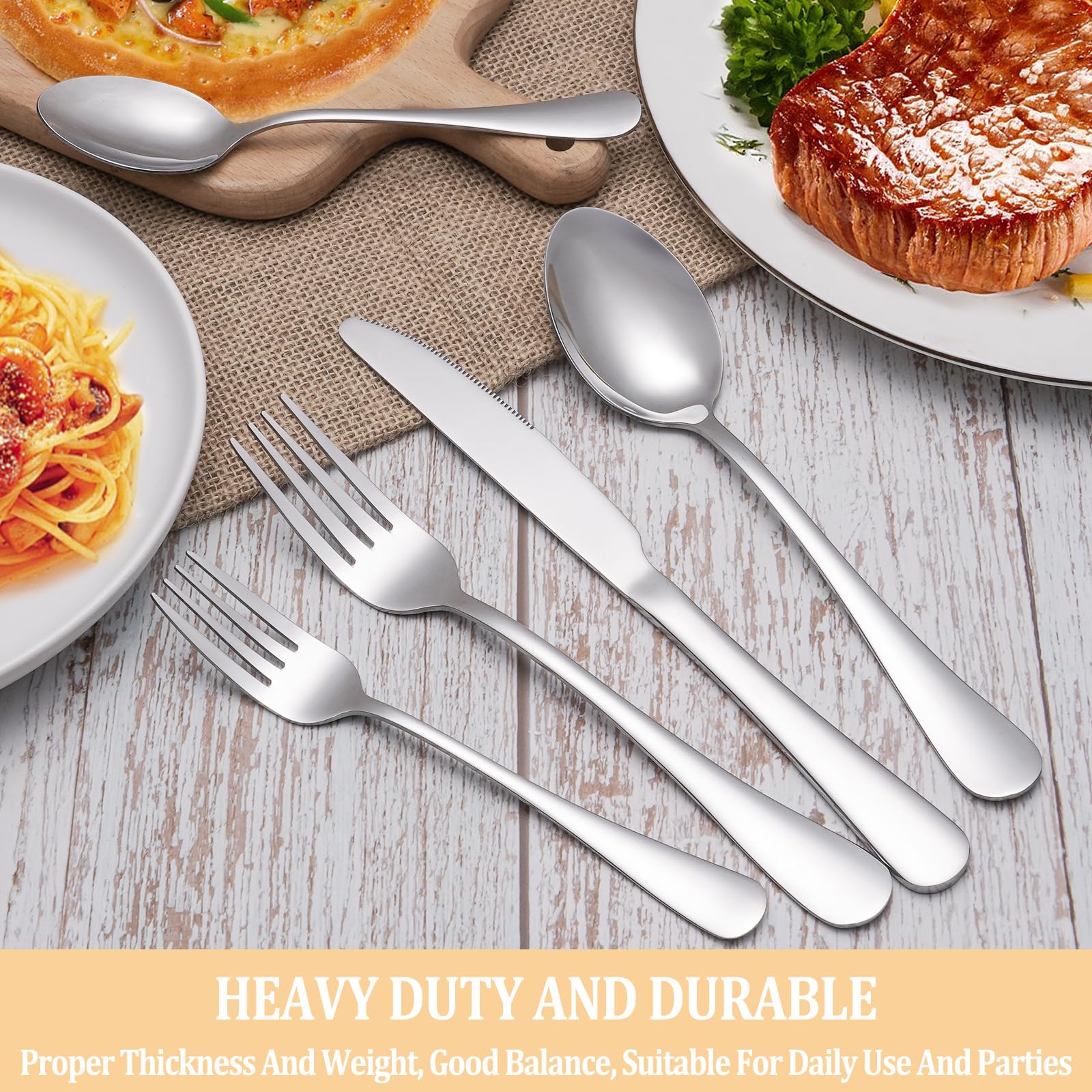 50 Piece Silverware Set Service for 10,Premium Stainless Steel Flatware Set,Mirror Polished Cutlery Utensil Set,Durable Home Kitchen Eating Tableware Set,Include Fork Knife Spoon Set,Dishwasher Safe