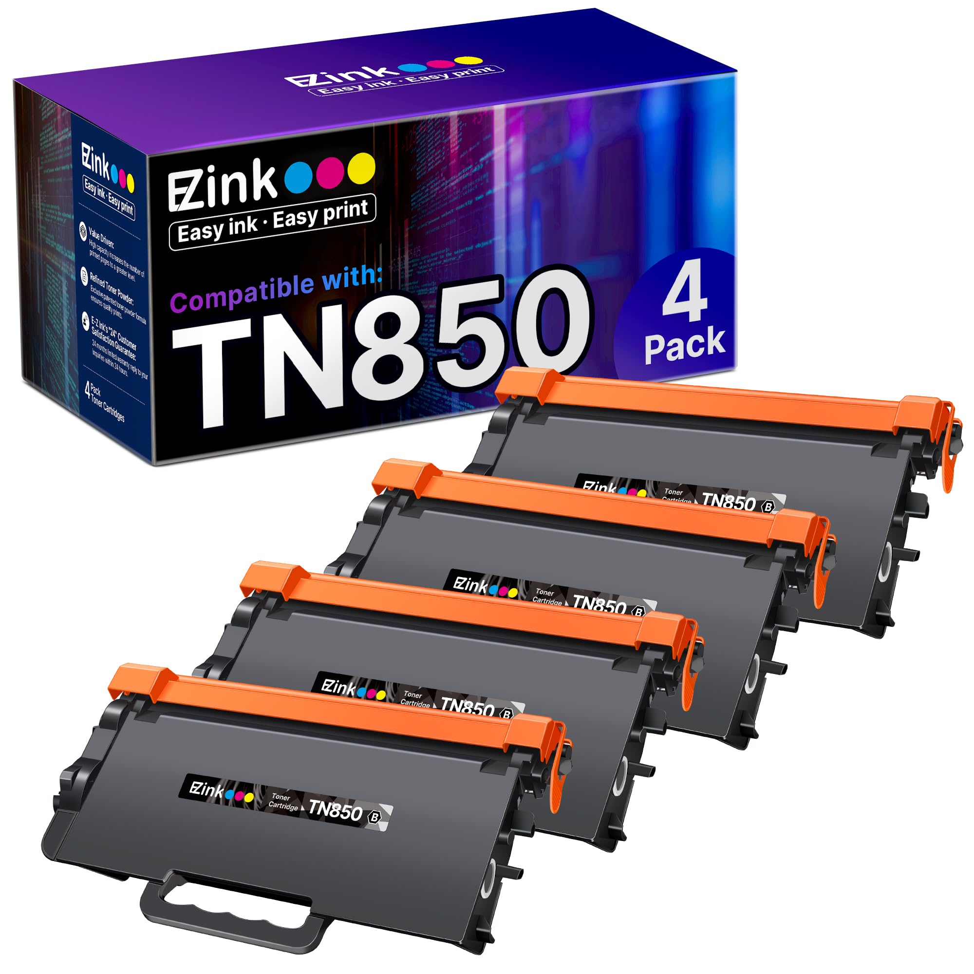 E-Z Ink (TM) Compatible Toner Cartridge Replacement for Brother TN850 TN 850 TN-850 TN820 TN 820 High Yield to use with HL-L6200dw HL-L6200dwt MFC-L5900dw MFC-L5850dw MFC-L5700dw (Black, 4 Pack)