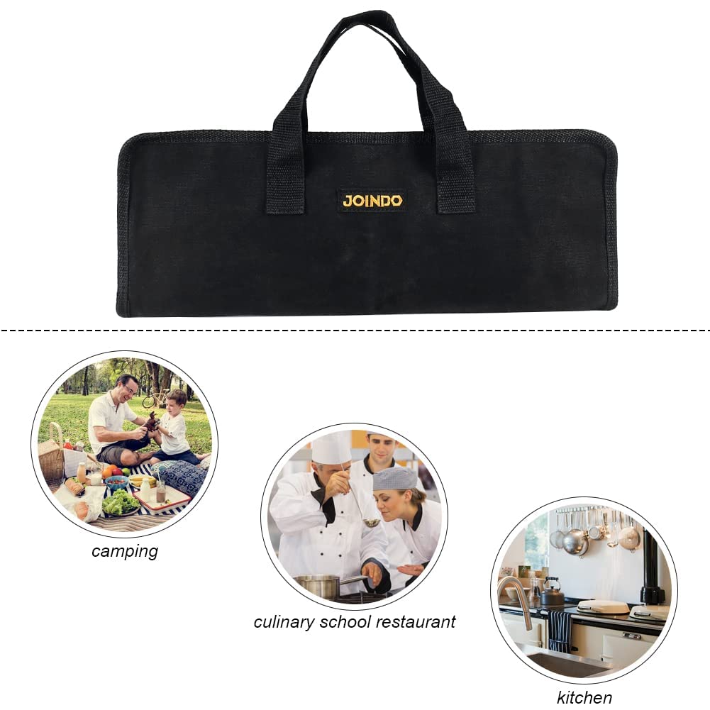 JOINDO Water Resistant Waxed Canvas Knife Bag with Durable Zipper, 5 Slots Professional Chef Knife Roll Bag with Handle, Heavy Duty Knives Pouch, 1 Pack