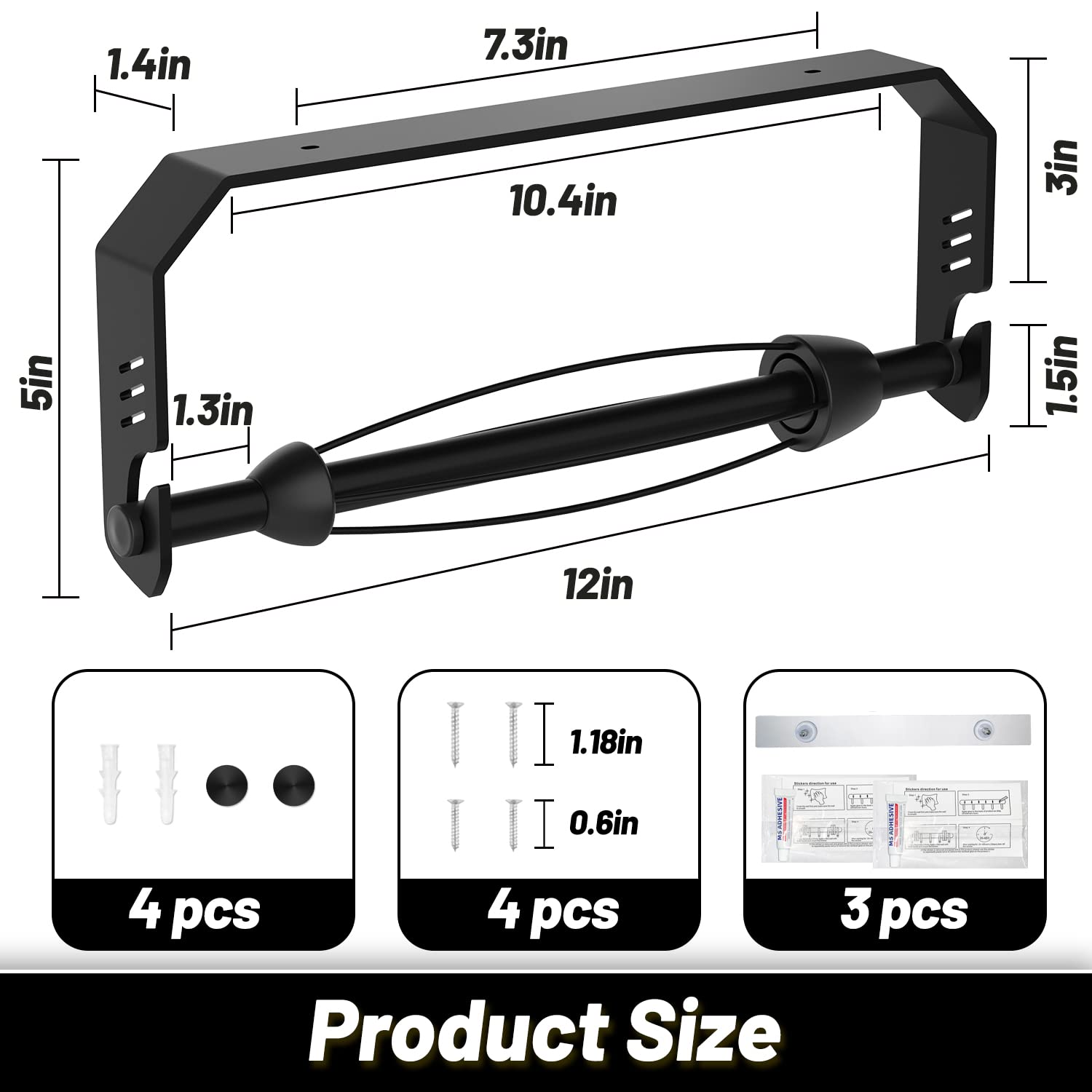 VEHHE Paper Towel Holder Under Cabinet, Perfect Tear Under Counter Paper Towel Holder, Adhesive or Drilling Paper Towel Roll Holder Wall Mount for Kitchen, Easy-Change Paper Towel Rack|Black