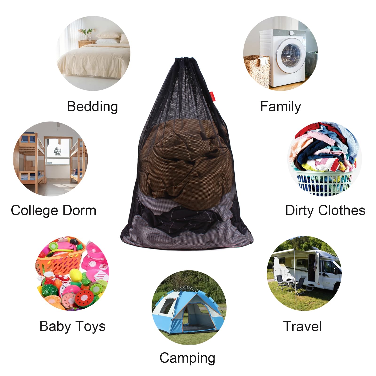 DuomiW Mesh Laundry Bag Heavy Duty Drawstring Bag, Factories, College, Dorm, Travel and Apartment Dwellers, 24 x 36 Inches, 2 Pack, Black