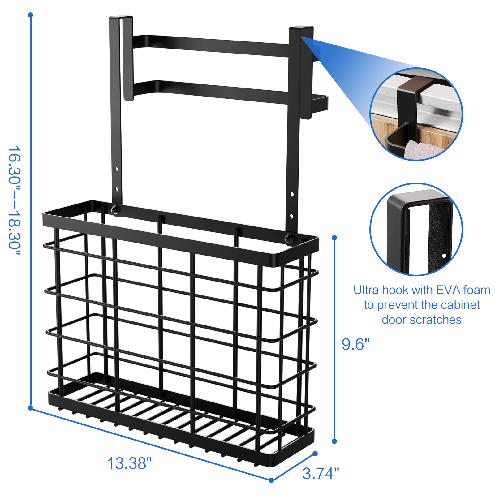 LIVOD Cabinet Door Organizer, Over The Cabinet Door Organizer with Double Towel Bars, Cutting Board Organizer with Towel Holder, Kitchen Cabinet Organier for Pantry, Baking Sheet, Plastic Wrap, Black