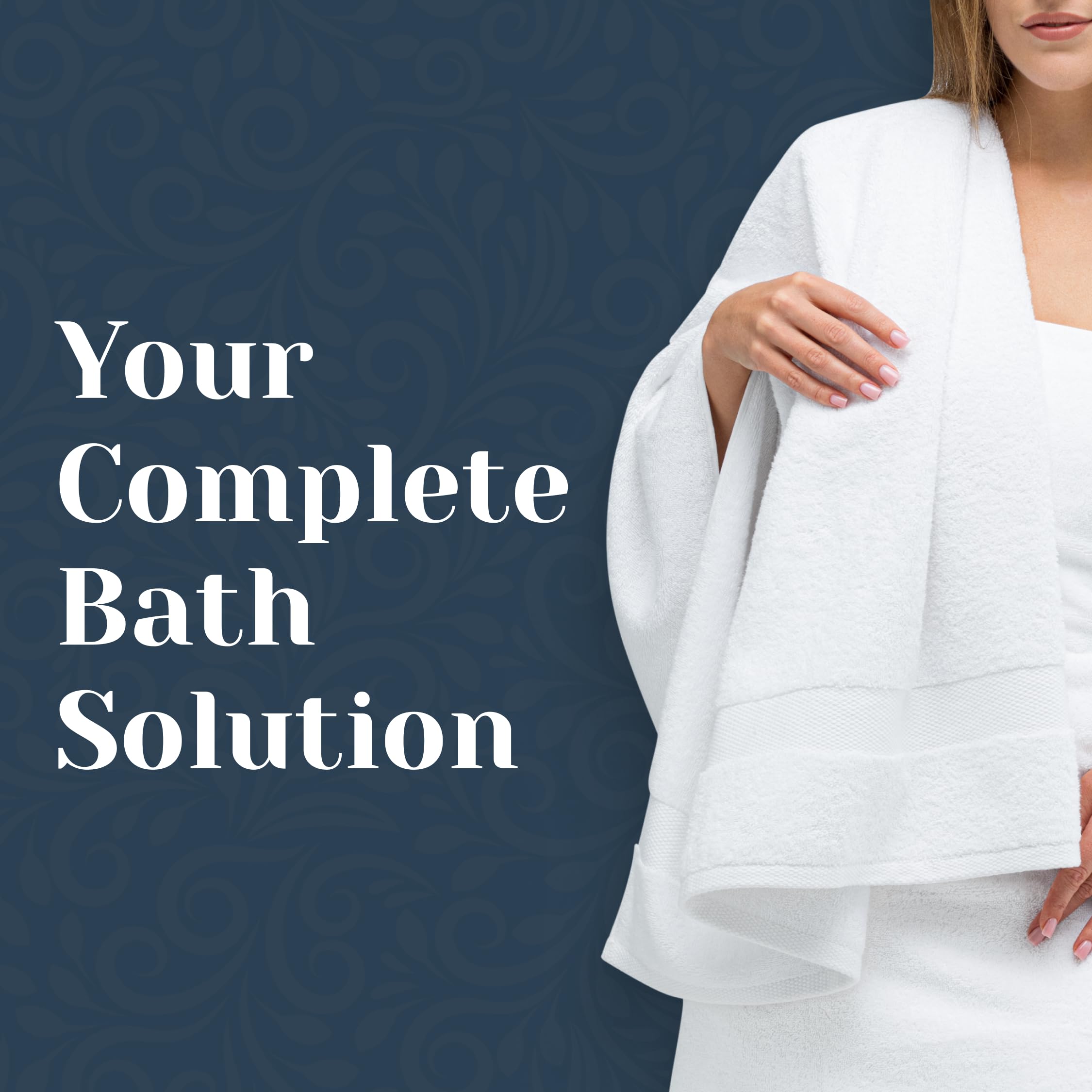 Luxury White Bath Towel Set - Combed Cotton Hotel Quality Absorbent 8 Piece Towels | 2 Bath Towels 700GSM | 2 Hand Towels | 4 Washcloths [Worth $72.95] 8Pc | White