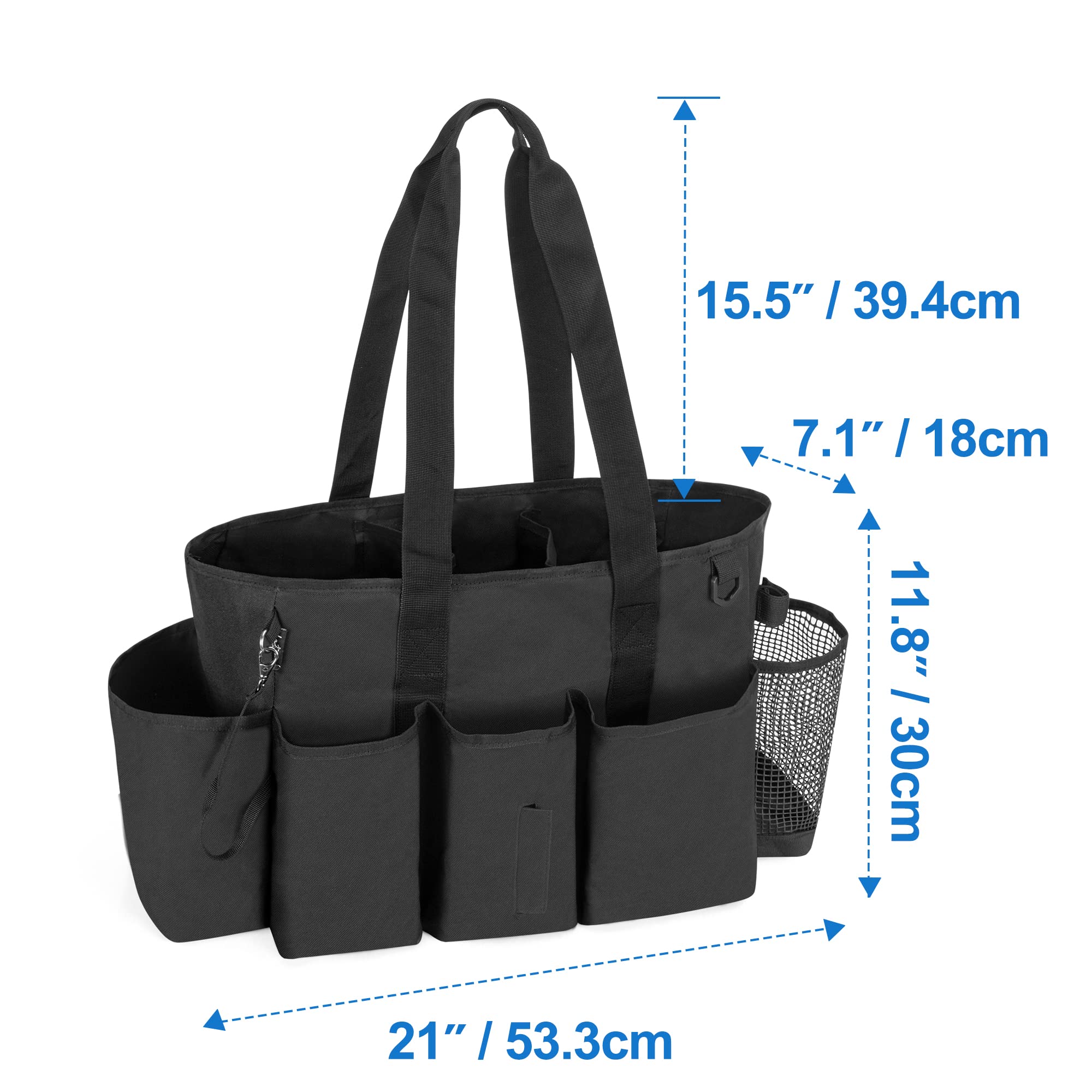 LoDrid Tote Cleaning Caddy with Dividers for Cleaning Supplies, Cleaning Bag Organizer with Handle Strap for Cleaning Work, Black, (Bag Only)