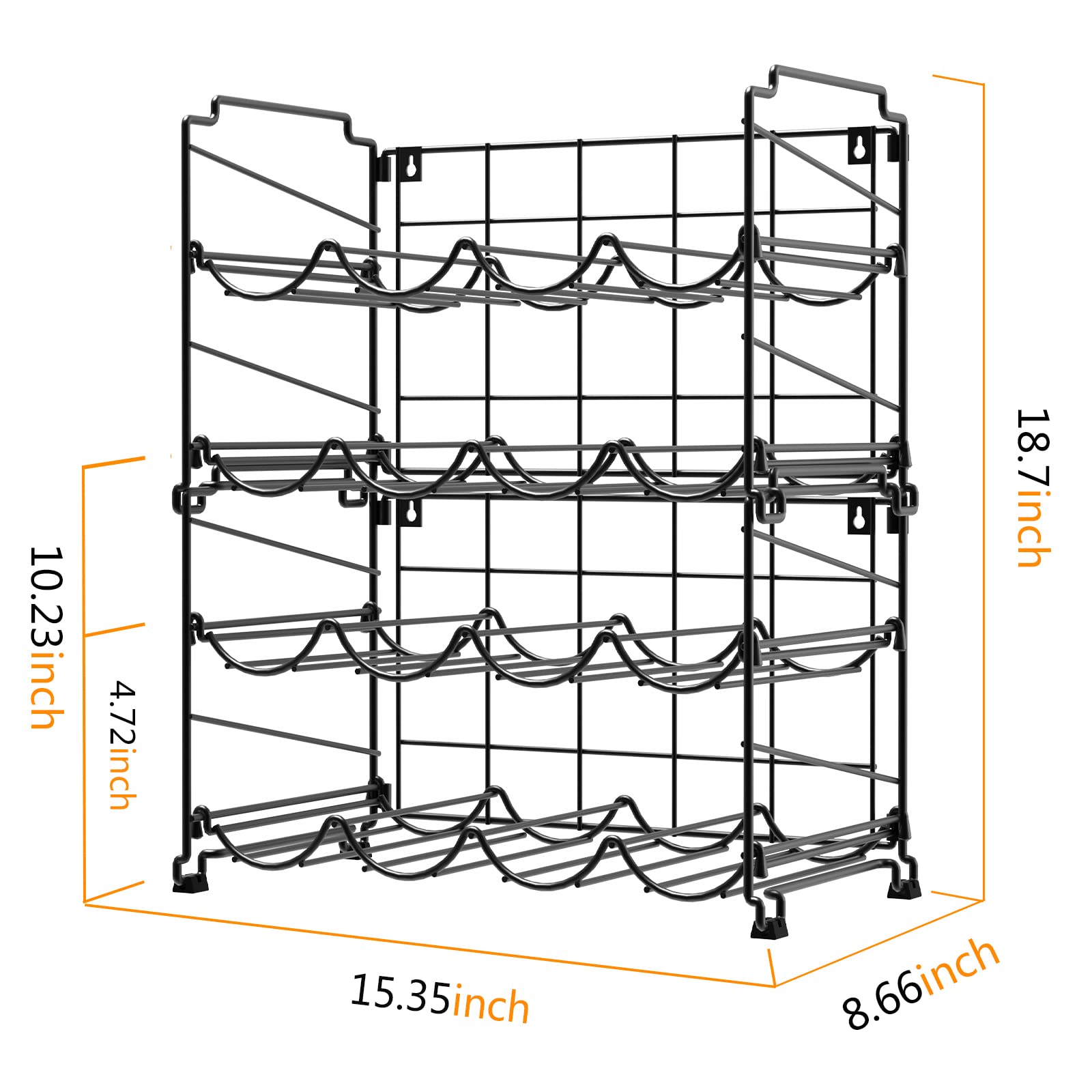 AULEDIO Adjustable Water Bottle Organizer, 4 Tier Stackable Bottle Organizer, Wall-Mounted Water Bottle Holder, Water Bottle Storage for Countertop, Cabinet, Kitchen, Brone