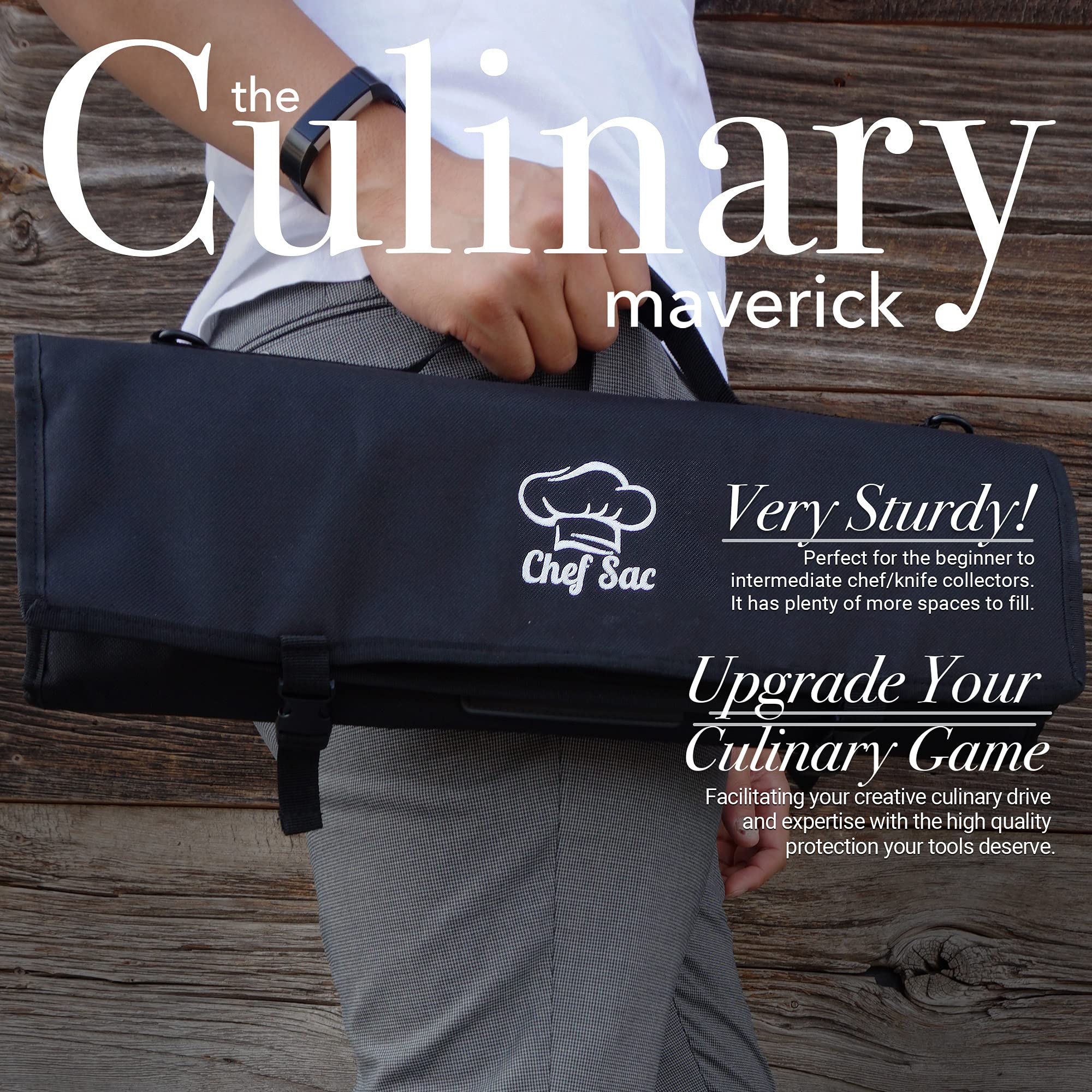 Chef Knife Bag Knife Roll Bag | 9 Slots for Knives Cleaver & Kitchen Utensils | 2 Large Zip Pockets | Padded Shoulder Sling Strap | Best Gift for Professional Chefs & Culinary Students (Black)