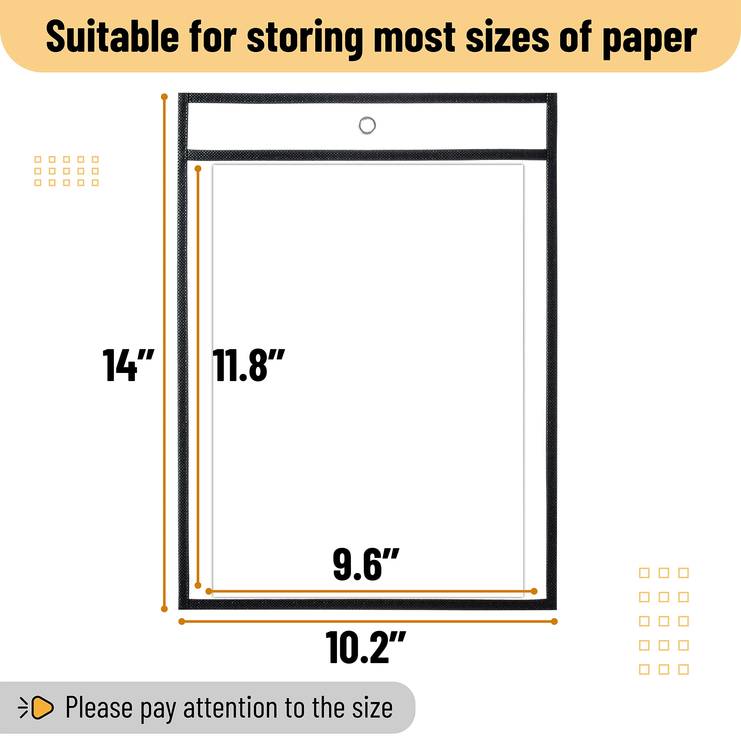 Mr. Pen- Dry Erase Pockets, 6 Pack, 10.2 x 14 Inches, Black, Reusable Plastic Sleeves for Paper, Clear Shop Ticket Holders, Dry Erase Pocket Sleeves, Dry Erase Sleeves, Clear Document Sleeves