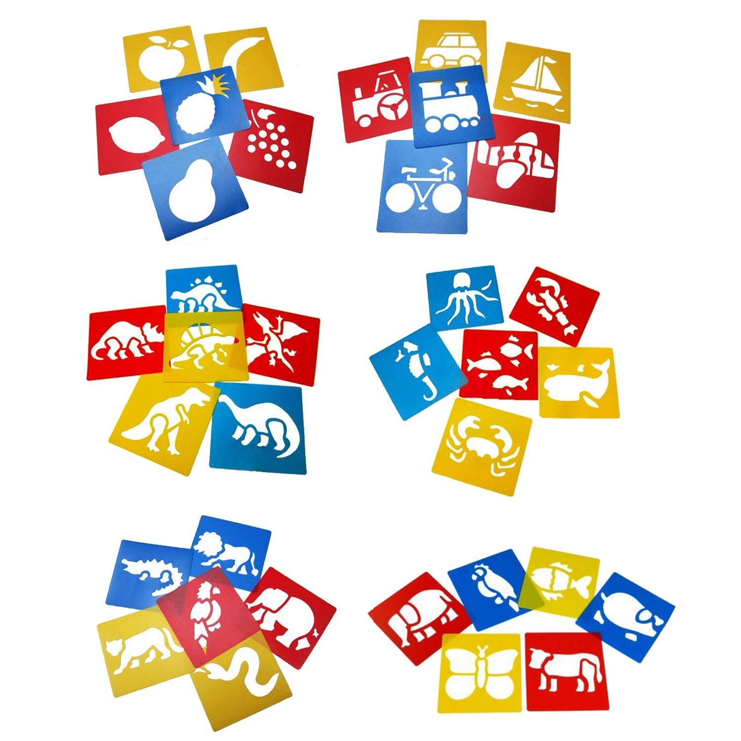 Lependor 36 Pieces Plastic Drawing Painting Stencil Templates for Kids Crafts - Washable Template for School Projects - Random Colors
