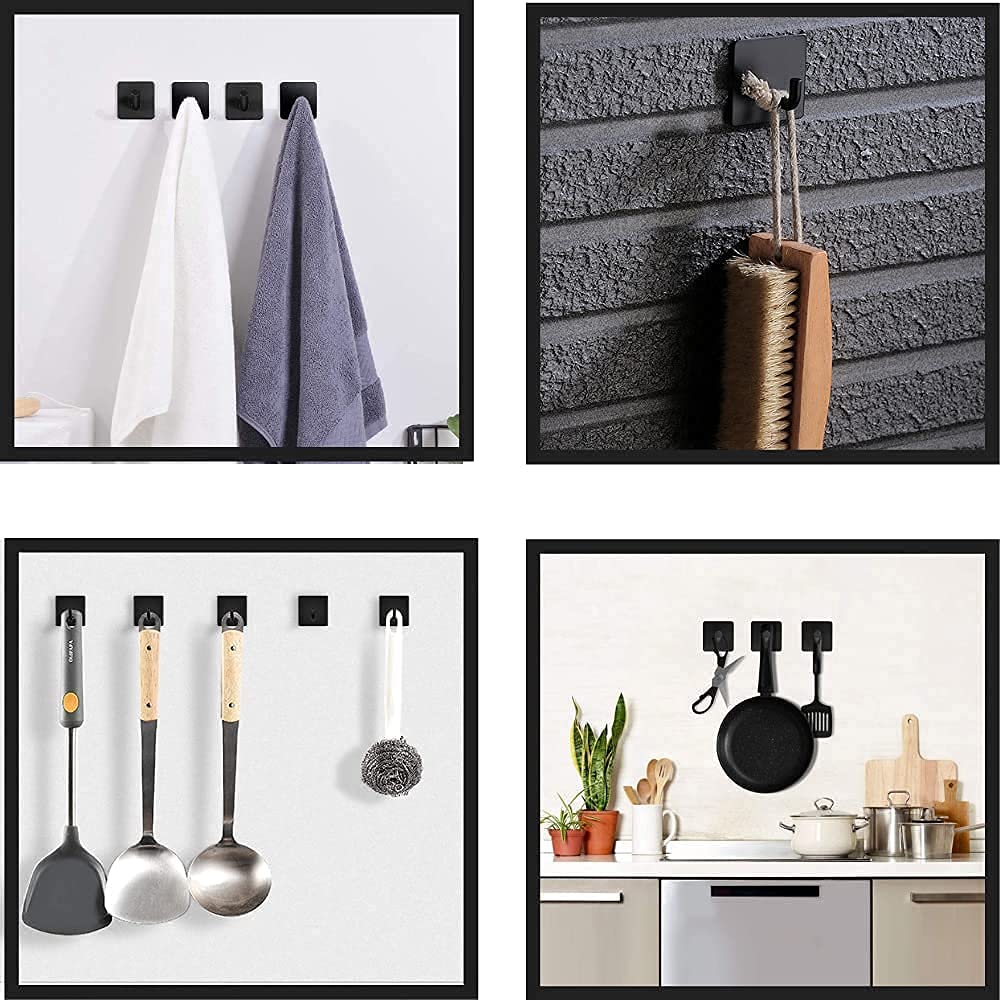 SUNFCON Cutting Board Holder Rack Pot Pan Lids Holder 2 Adhesive 304 Stainless Steel Hanging Hooks Chopping Board Organizer Thin Bakeware Tray Dry Display Stand Kitchen Countertop Cabinet Office Black