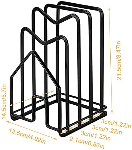 SUNFCON Cutting Board Holder Rack Pot Pan Lids Holder 2 Adhesive 304 Stainless Steel Hanging Hooks Chopping Board Organizer Thin Bakeware Tray Dry Display Stand Kitchen Countertop Cabinet Office Black