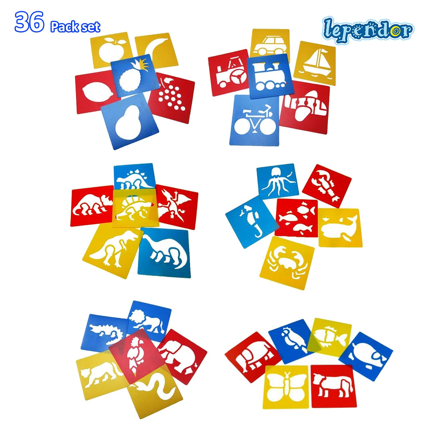 Lependor 36 Pieces Plastic Drawing Painting Stencil Templates for Kids Crafts - Washable Template for School Projects - Random Colors