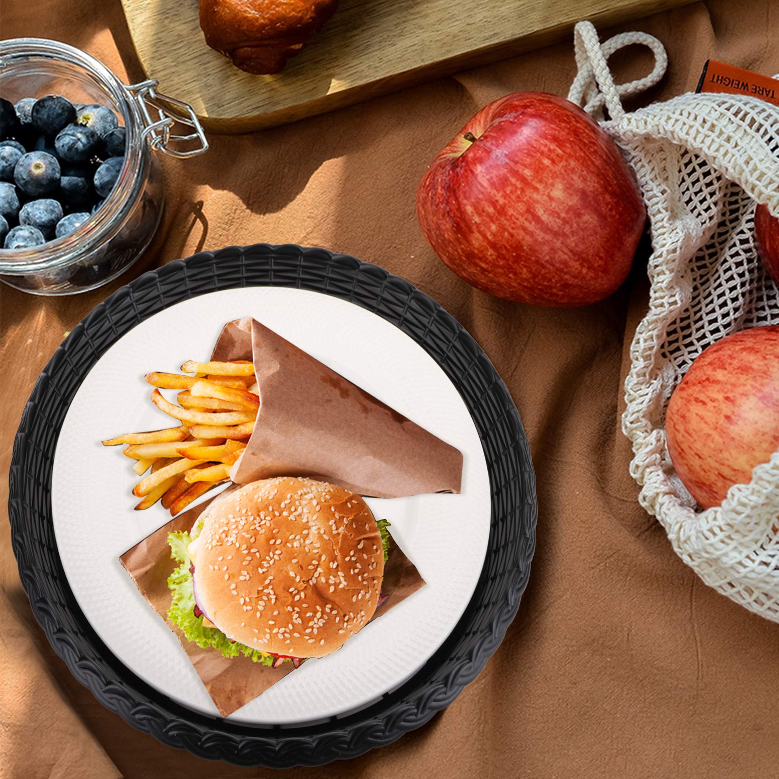 Fasmov 24 Pack 9" Paper Plate Holder, Reusable Plate Holder for Paper Plates, Woven Plastic Paper Plate Holder, Reusable Paper Plate Holder, Black