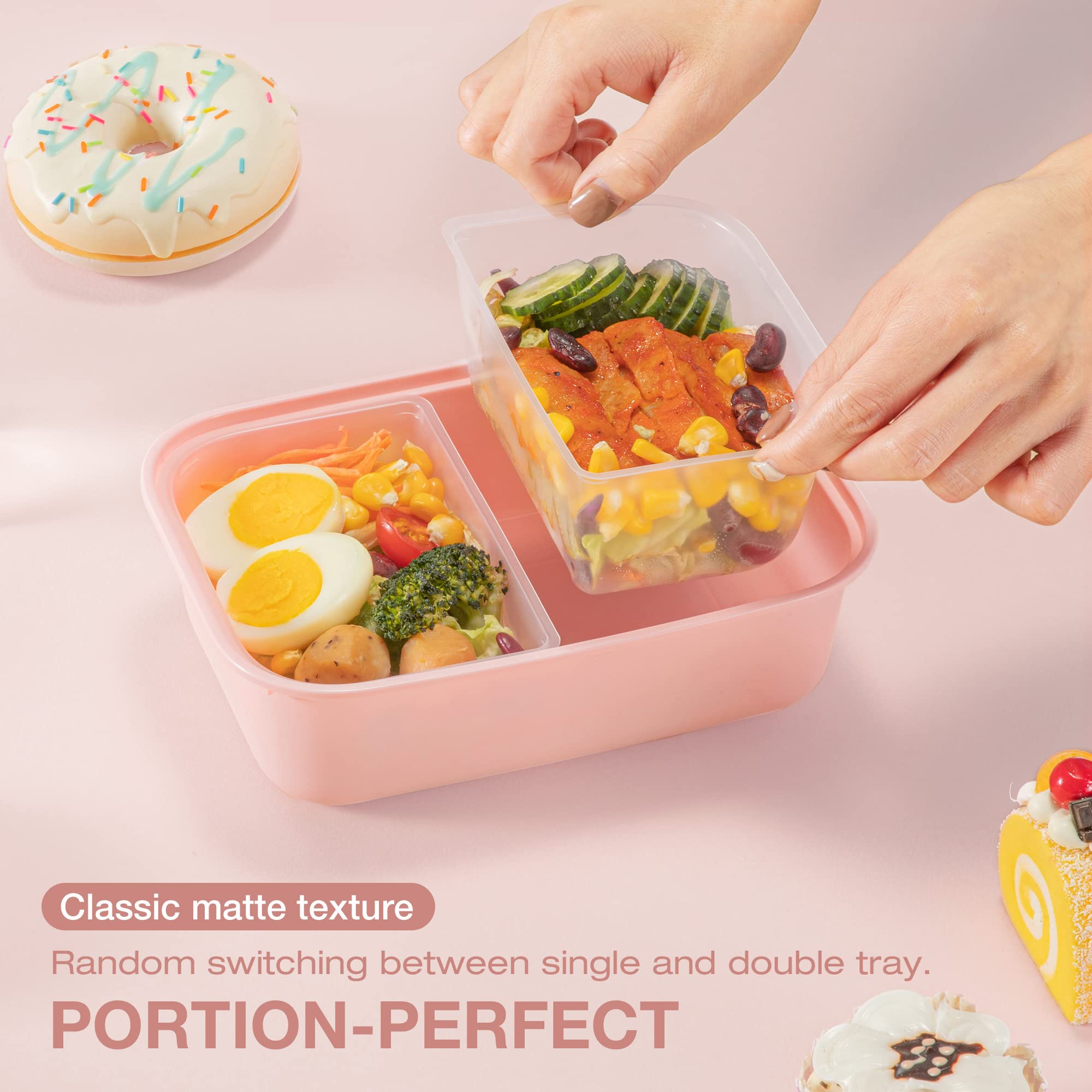 Glotoch Pink Meal Prep Containers Reusable,38OZ 1or2 Compartment To Go Containers, Double Use as Divided Plastic Food Prep Containers with Lids for Lunch, Microwave&Freezer Safe, BPA-Free,30 Packs