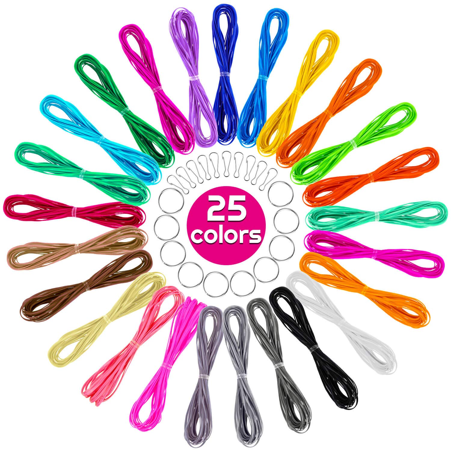 Lanyard String, Cridoz 25 Colors Gimp String Plastic Lacing Cord with 20pcs Snap Clip Hooks and Keyrings for Crafts, Bracelet, Lanyards and Jewelry Making