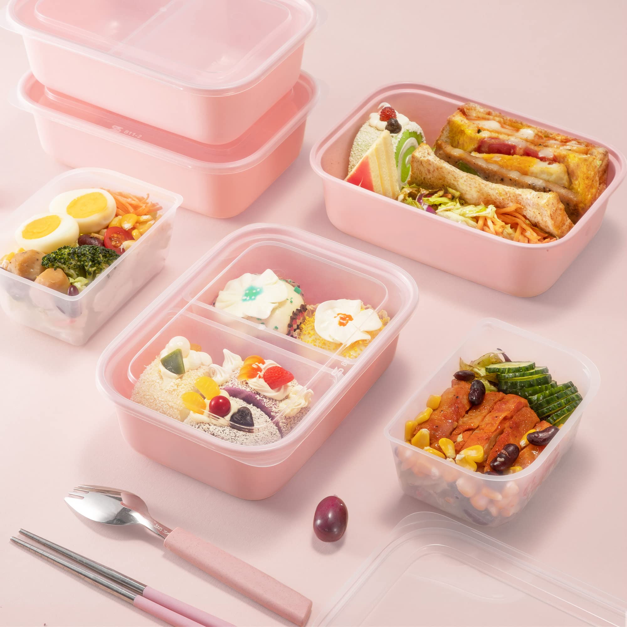 Glotoch Pink Meal Prep Containers Reusable,38OZ 1or2 Compartment To Go Containers, Double Use as Divided Plastic Food Prep Containers with Lids for Lunch, Microwave&Freezer Safe, BPA-Free,30 Packs