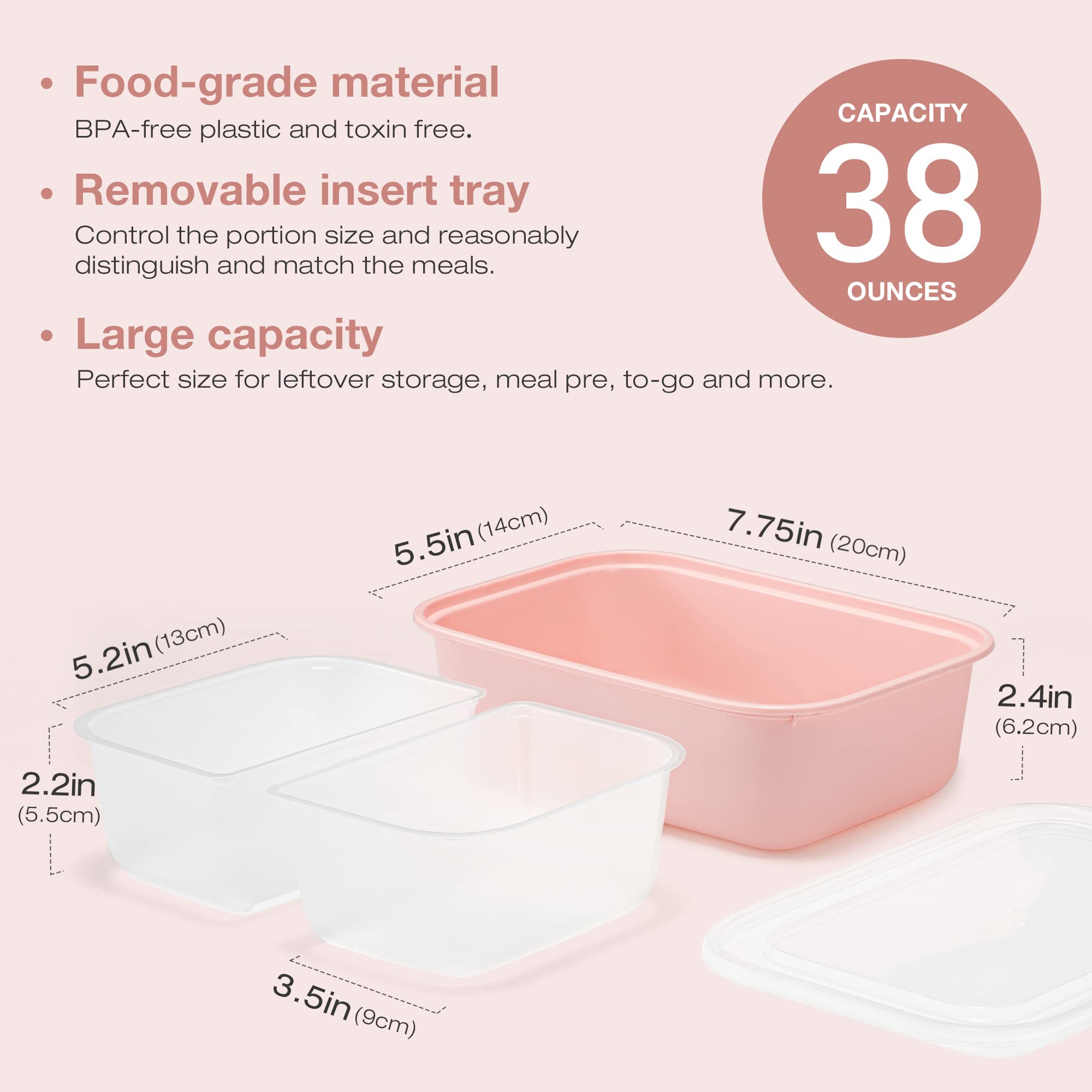 Glotoch Pink Meal Prep Containers Reusable,38OZ 1or2 Compartment To Go Containers, Double Use as Divided Plastic Food Prep Containers with Lids for Lunch, Microwave&Freezer Safe, BPA-Free,30 Packs