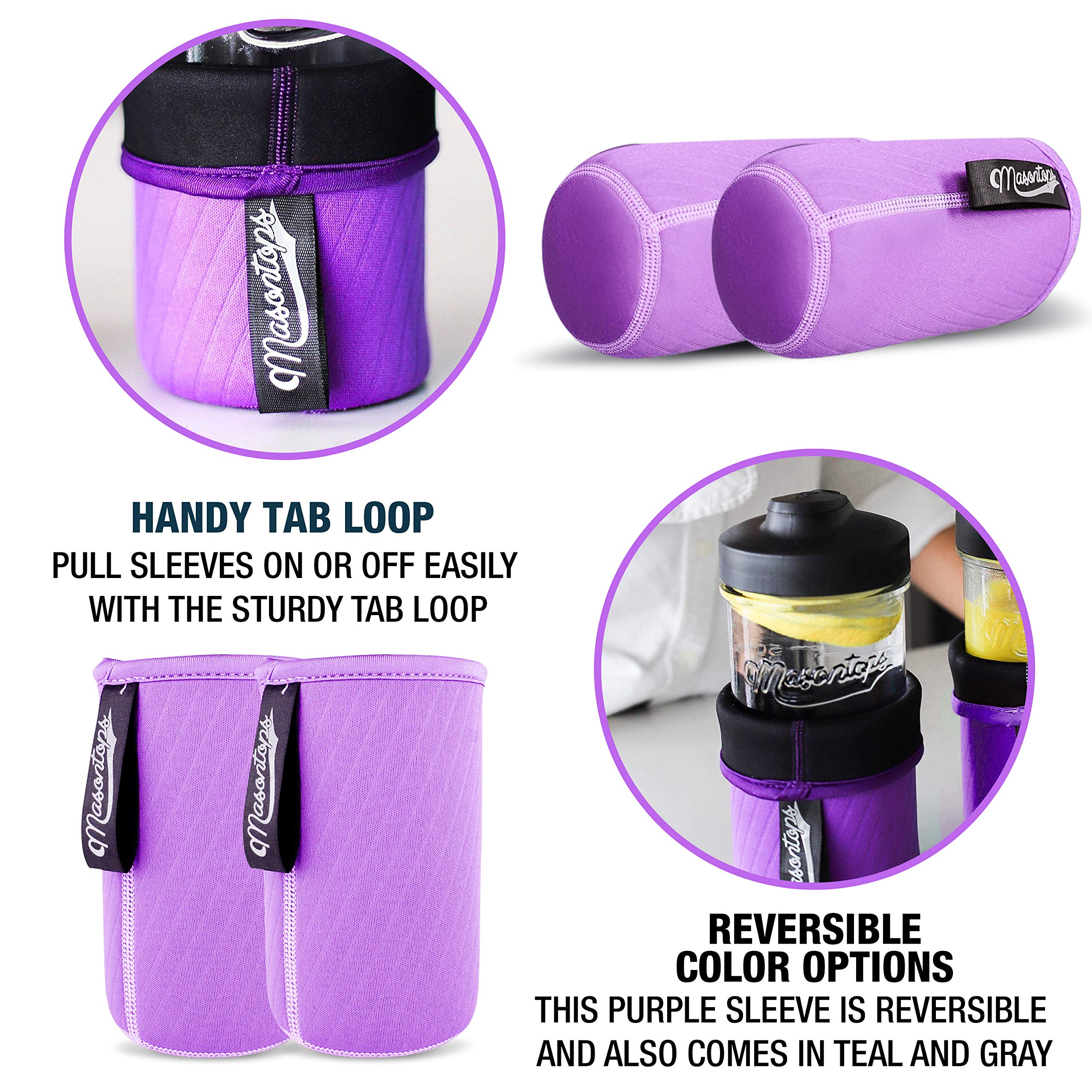 Masontops Wide Mouth Mason Jar Neoprene Sleeves - Gray - Triple Insulated Cozy - 2 Sleeves Cover 16-24 oz & Quart Sizes