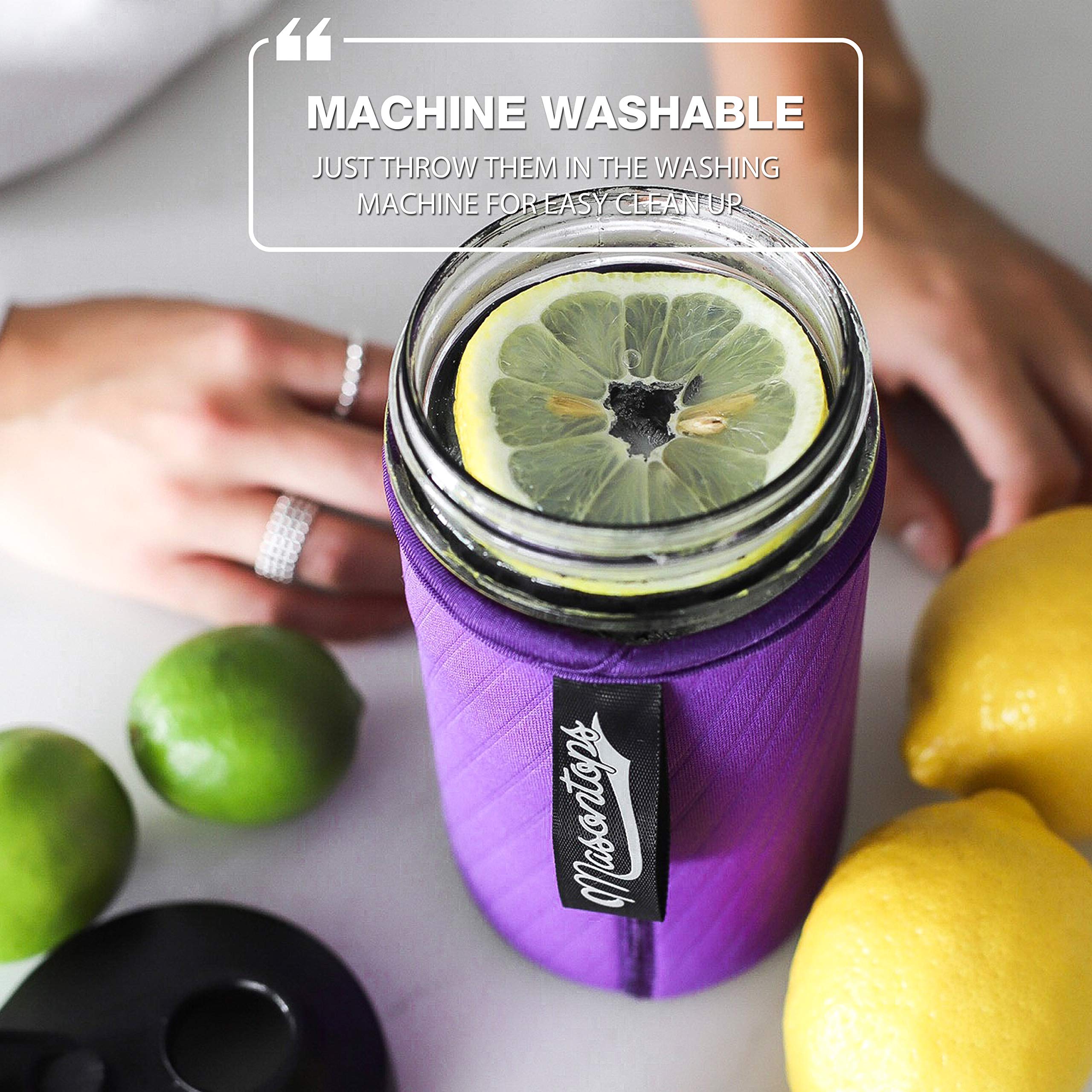 Masontops Wide Mouth Mason Jar Neoprene Sleeves - Gray - Triple Insulated Cozy - 2 Sleeves Cover 16-24 oz & Quart Sizes