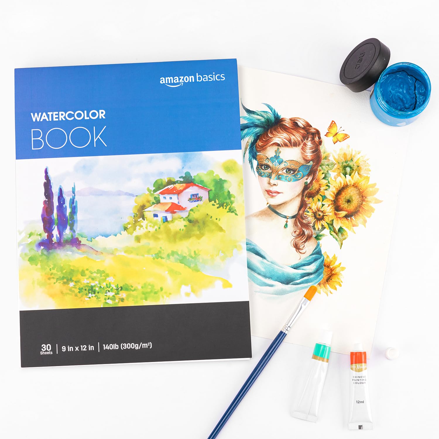 Amazon Basics Watercolor Pad, 9"x12", 140 lb. / 300 gsm, 30 Sheets