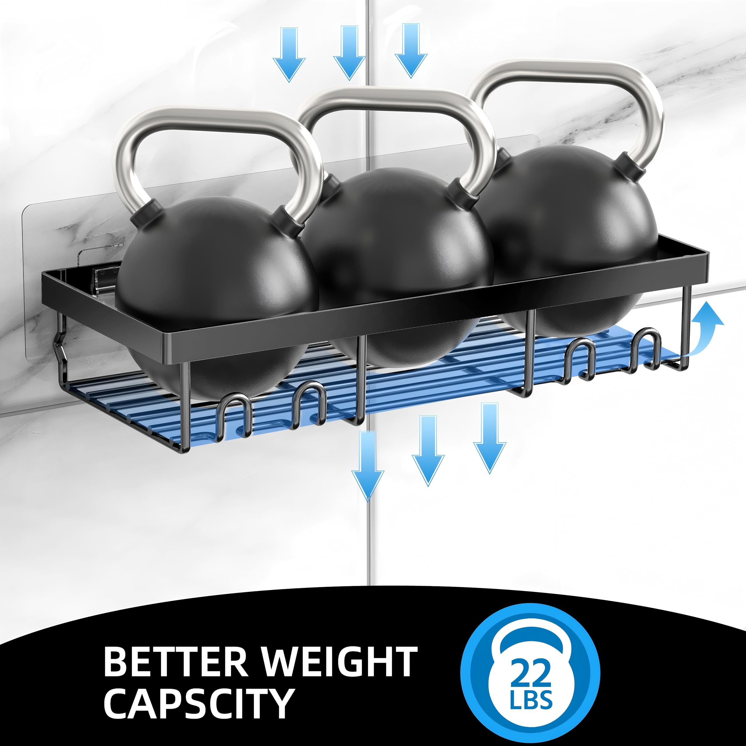 Moforoco 3-Pack Shower Caddy Basket Shelf with Soap Holder, No Drilling Traceless Adhesive Shower Wall Shelves, Rustproof Black Bathroom Shower Storage Organizerā¦