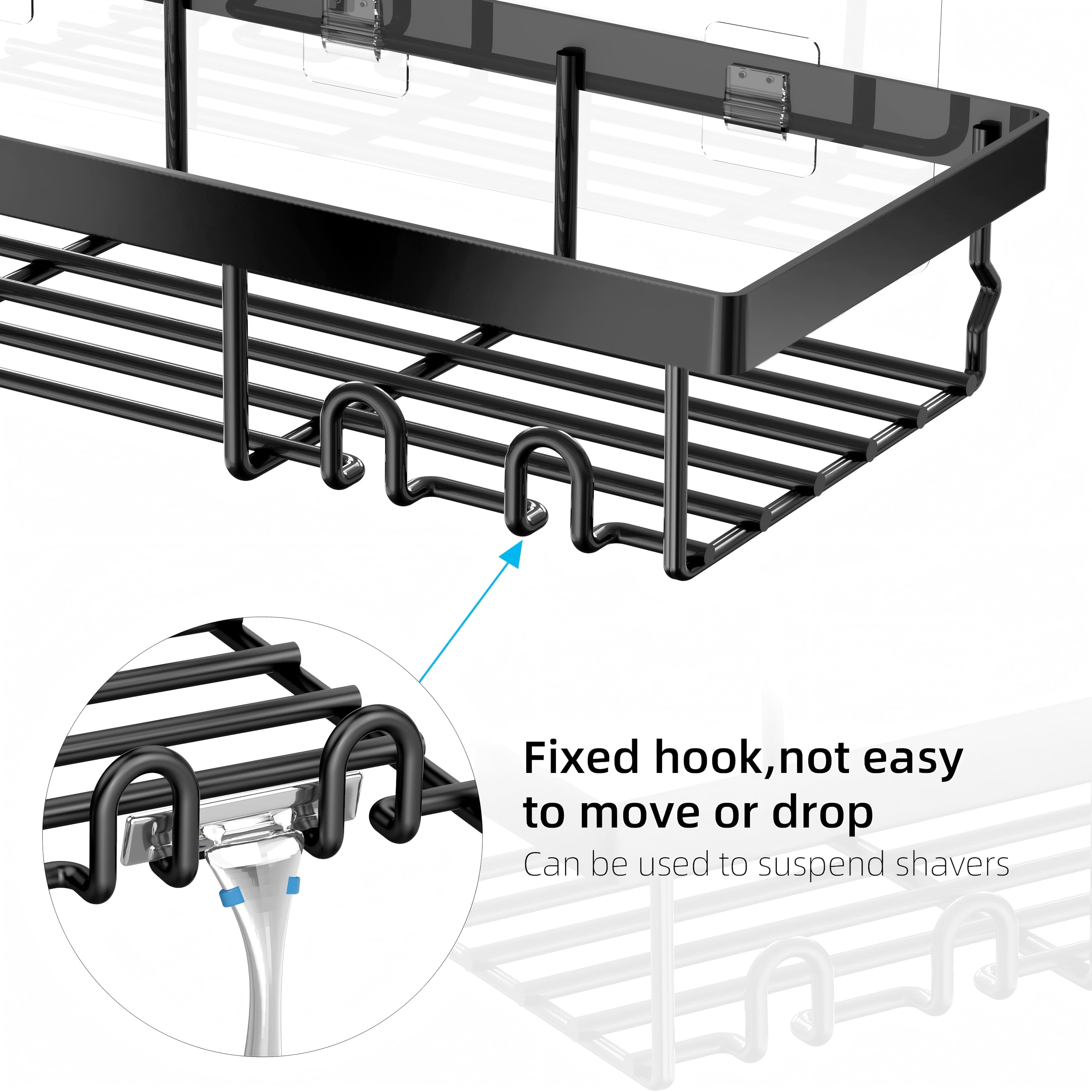 Moforoco 3-Pack Shower Caddy Basket Shelf with Soap Holder, No Drilling Traceless Adhesive Shower Wall Shelves, Rustproof Black Bathroom Shower Storage Organizerā¦