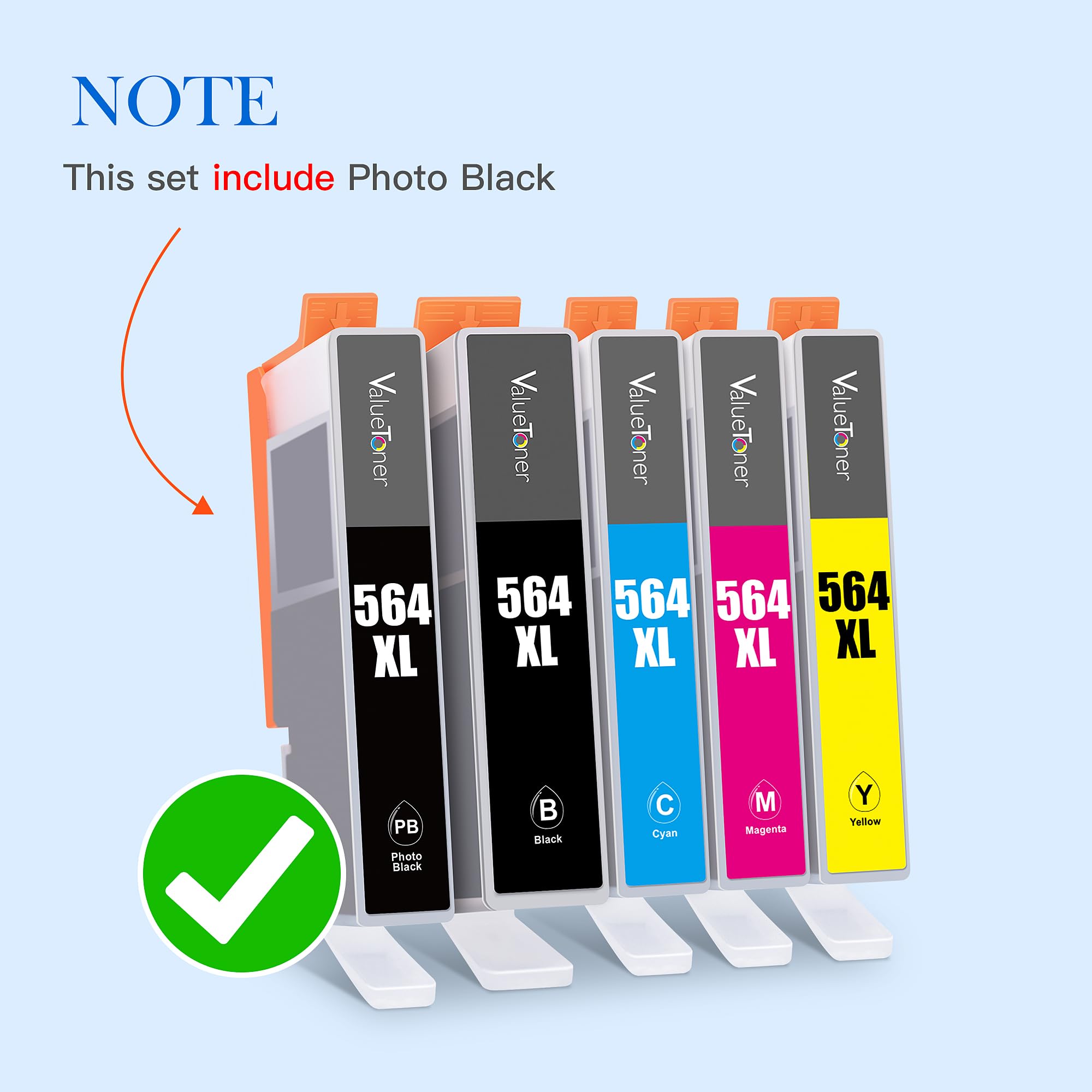 Valuetoner Compatible Ink Cartridge Replacement for HP 564XL 564 XL Combo Pack for Photosmart 5510 5520 6520 7520 Premium C309A C410A Printer (15Pack:3 Black,3 Photo Black, 3 Cyan,3 Magenta,3 Yellow)