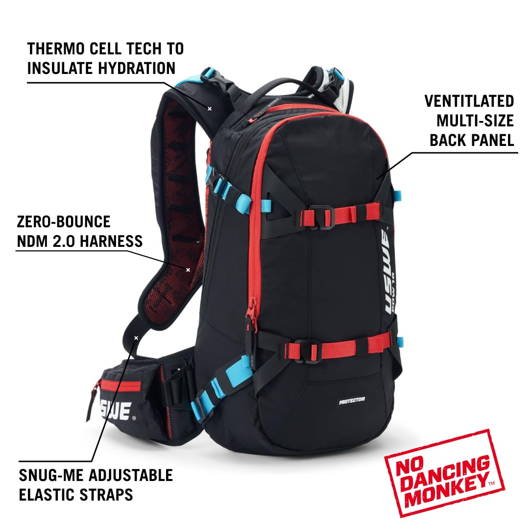 USWE Pow 16L, Ski and Snowboard Backpack with Back Protector, for Men and Women. Insulated Snow Hydration Pack with Thermo Cell Freeze Protection. Bounce Free. Black.