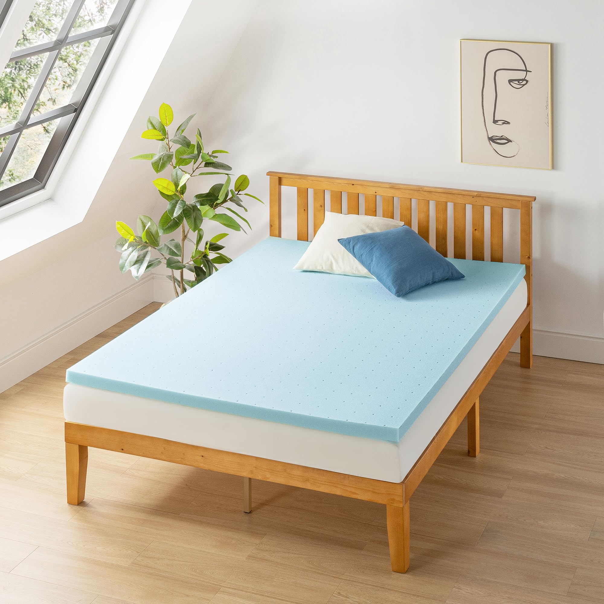 Best Price Mattress 1.5 Inch Ventilated Memory Foam Mattress Topper, Cooling Gel Infusion, CertiPUR-US Certified, Queen
