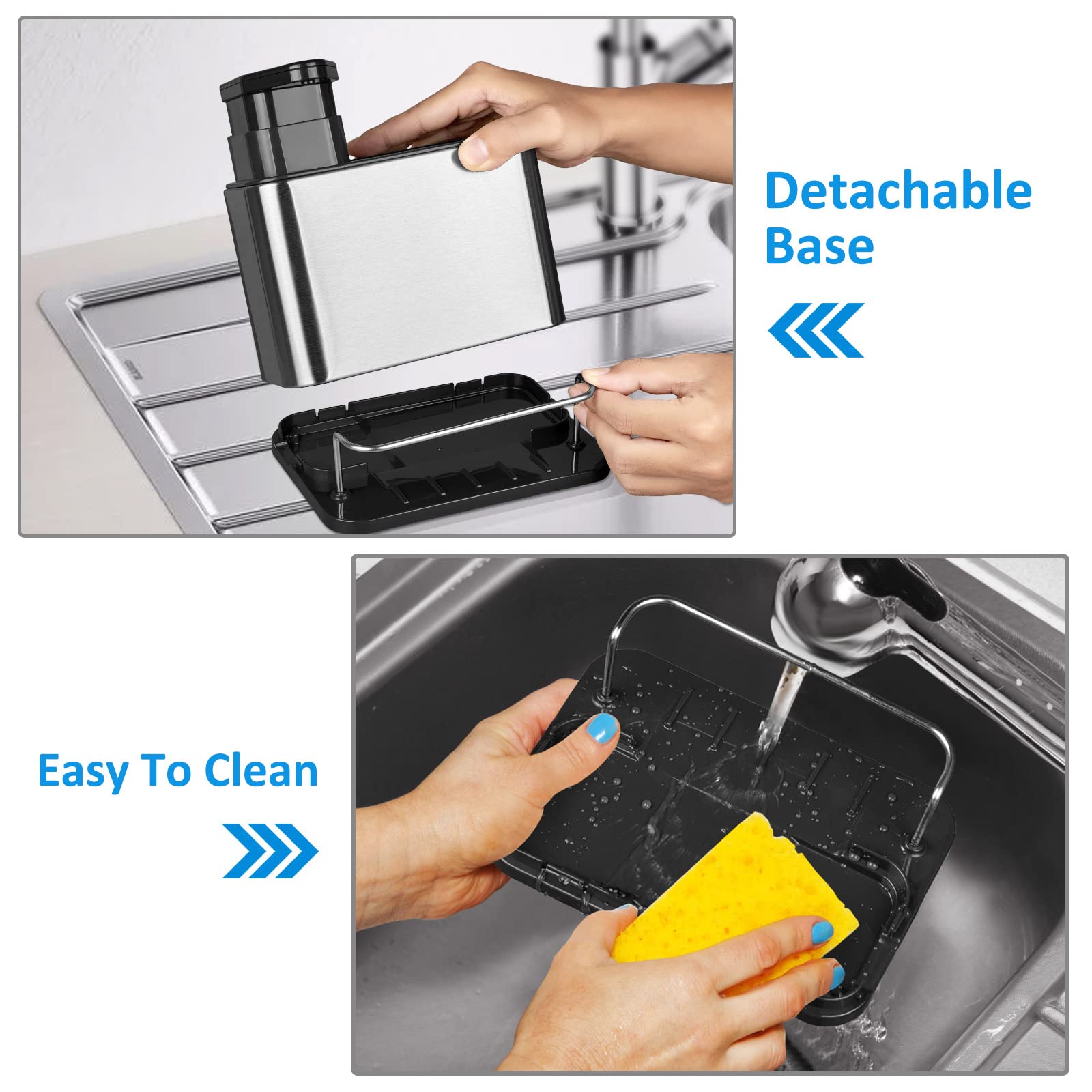 RedCall Soap Dispenser for Kitchen Sink, 3-in-1 Sponge Holder for Kitchen Sink Caddy, Stainless Steel Kitchen Sink Organizer Tray Drainer Rack, Rustproof Dish Soap Dispenser Brush Holder Countertop