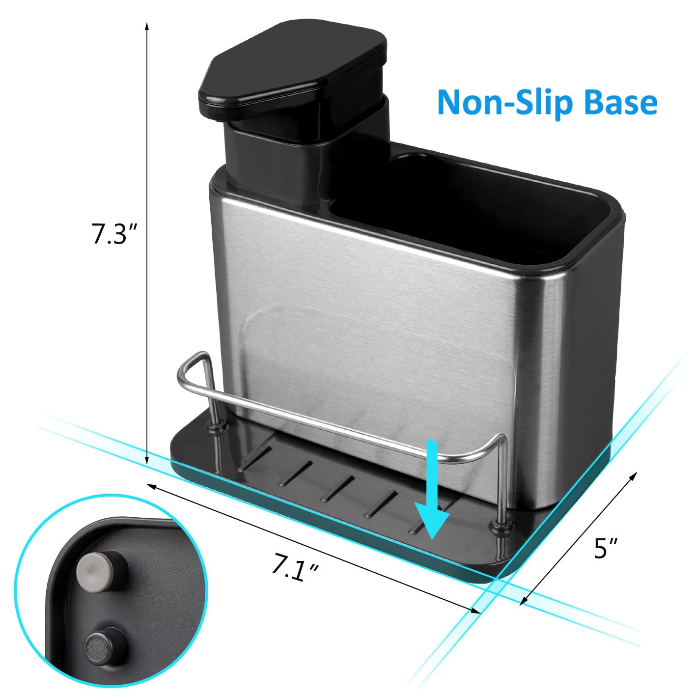 RedCall Soap Dispenser for Kitchen Sink, 3-in-1 Sponge Holder for Kitchen Sink Caddy, Stainless Steel Kitchen Sink Organizer Tray Drainer Rack, Rustproof Dish Soap Dispenser Brush Holder Countertop