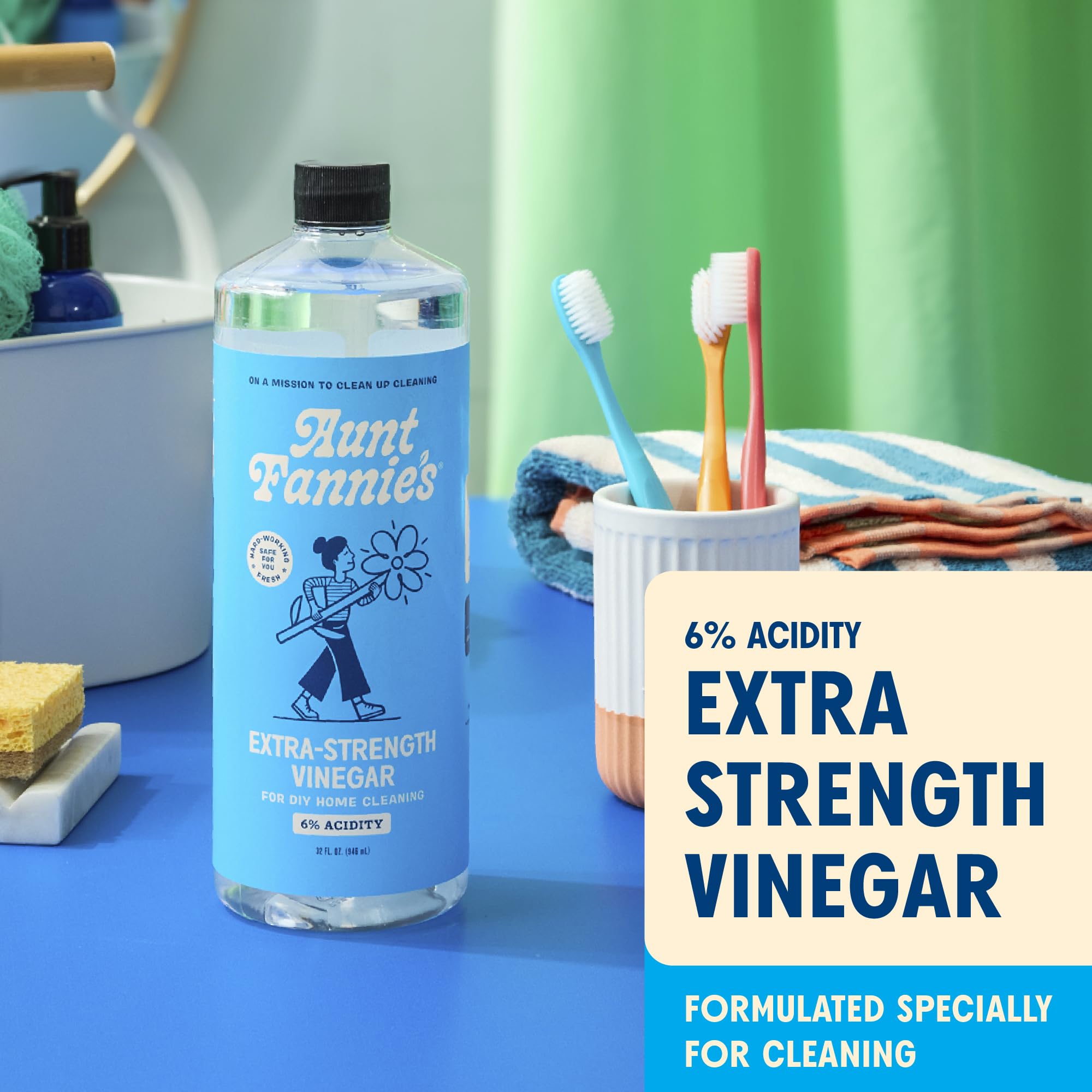 Aunt Fannie's All Purpose 6% Distilled White Cleaning Vinegar, 33 Ounce, Multipurpose Household Cleaner
