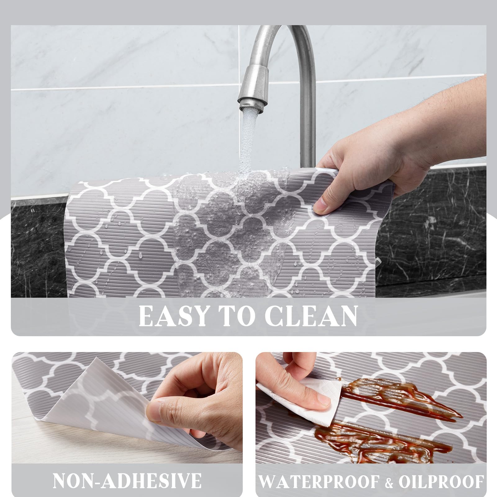 Glotoch Non Adhesive Shelf Liners for Kitchen Cabinets, 17.5" x 30 FT Drawer Liners for Kitchen, Non Slip Cabinet Liners for Shelves, Waterproof Shelf Liner for Dresser/Refrigerator/Bathroom, Gray