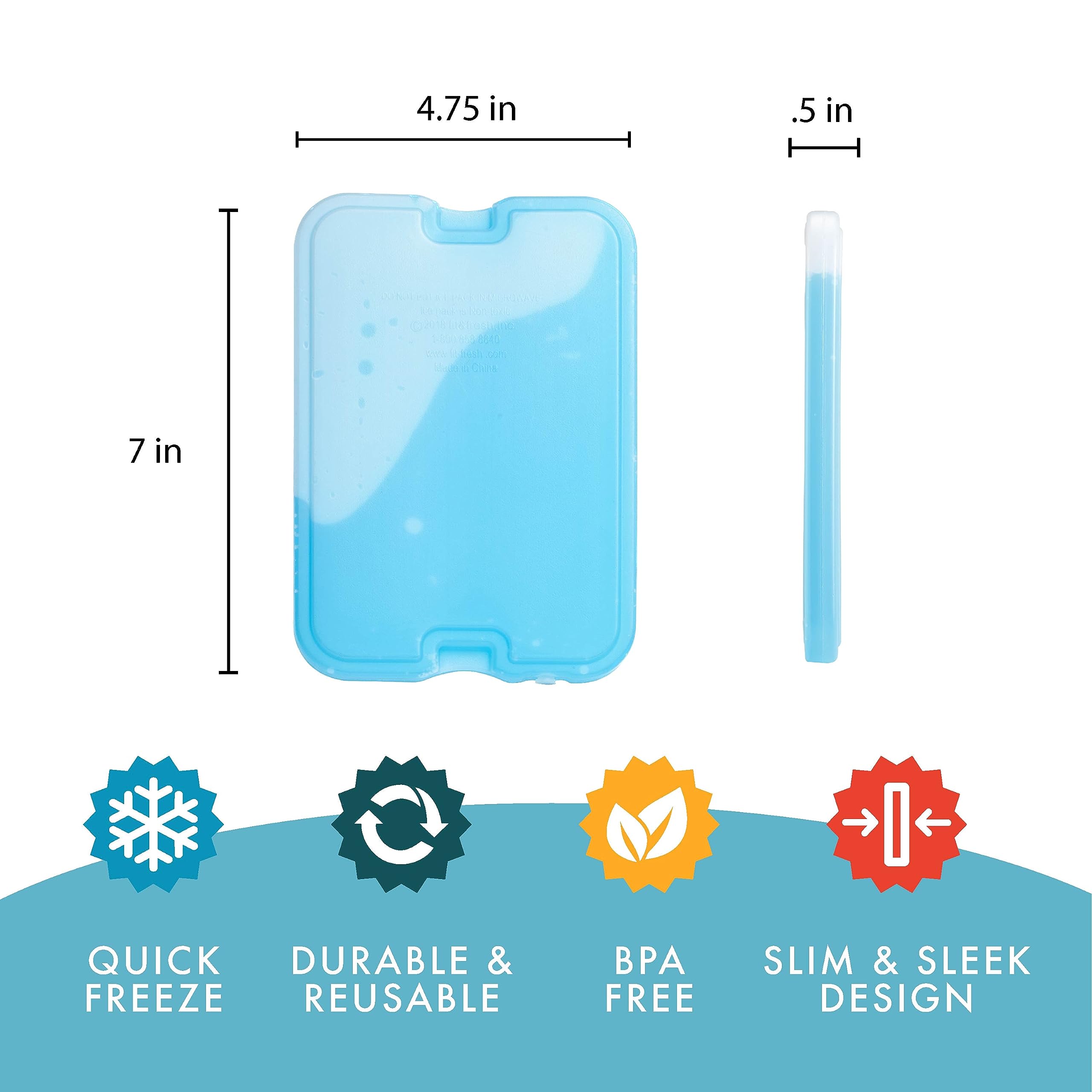 Fit + Fresh XL Cool Coolers Freezer Slim Ice Pack for Lunch Box, Coolers, Beach Bags and Picnic Baskets, Multi-Colored, 4 pack, Extra Large