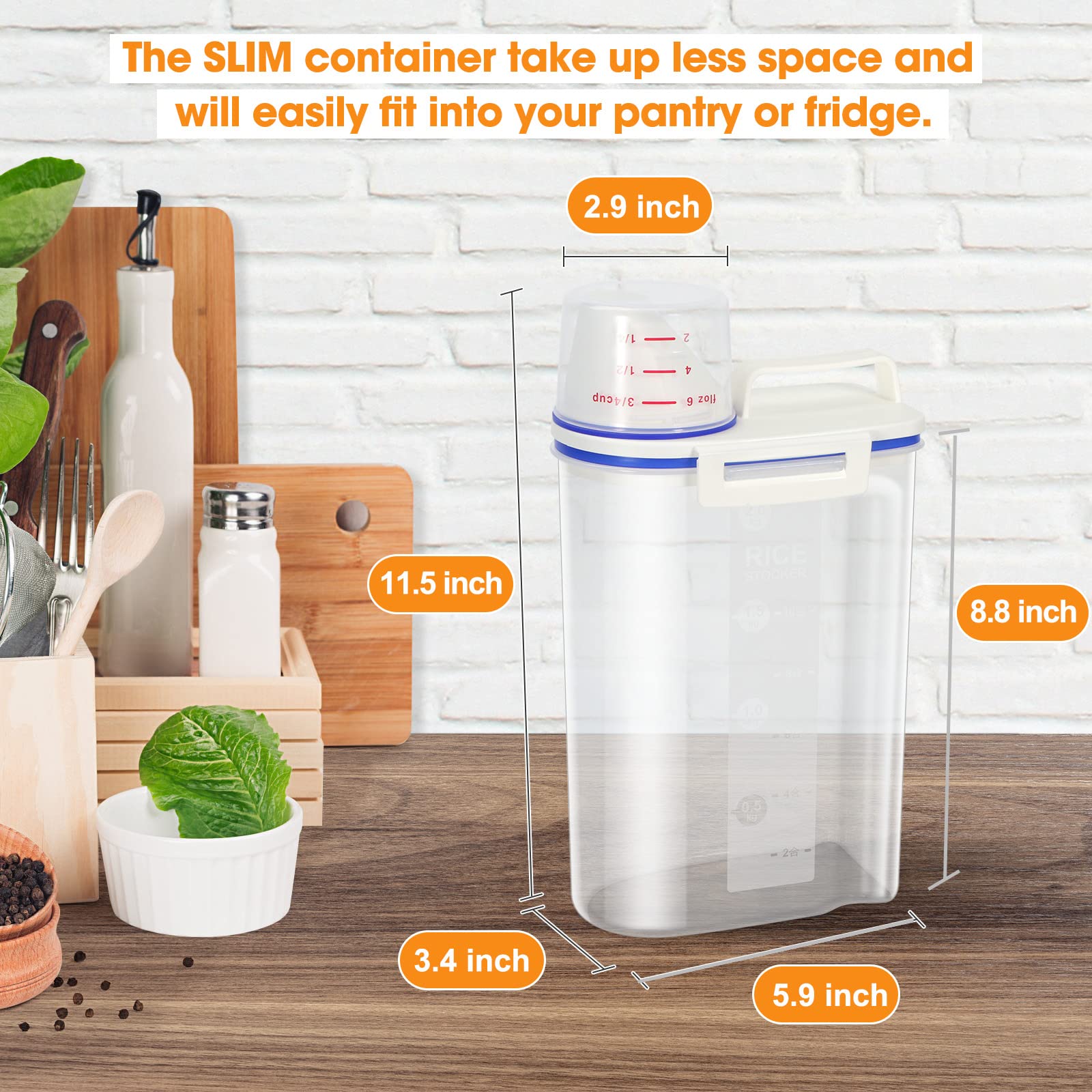 TBMax Cereal Container Oatmeal Dispenser - 2Pack, Rice Storage Bin with Airtight Design+ Measuring Cup + Pour Spout + 2KG Capacities Perfect for Suger Grain Flour Nuts Organization