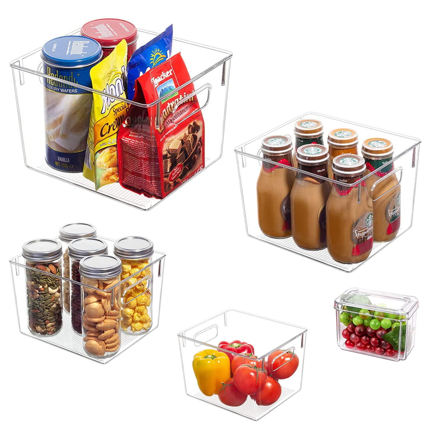 ACIGI Fridge Kitchen refrigerator organizer bins box - Clear Food Storage Baskets for Kitchen, Fridge, Freezer, Cabinets, Countertops, Bedrooms, Stackable Plastic Household Containers, Transparent