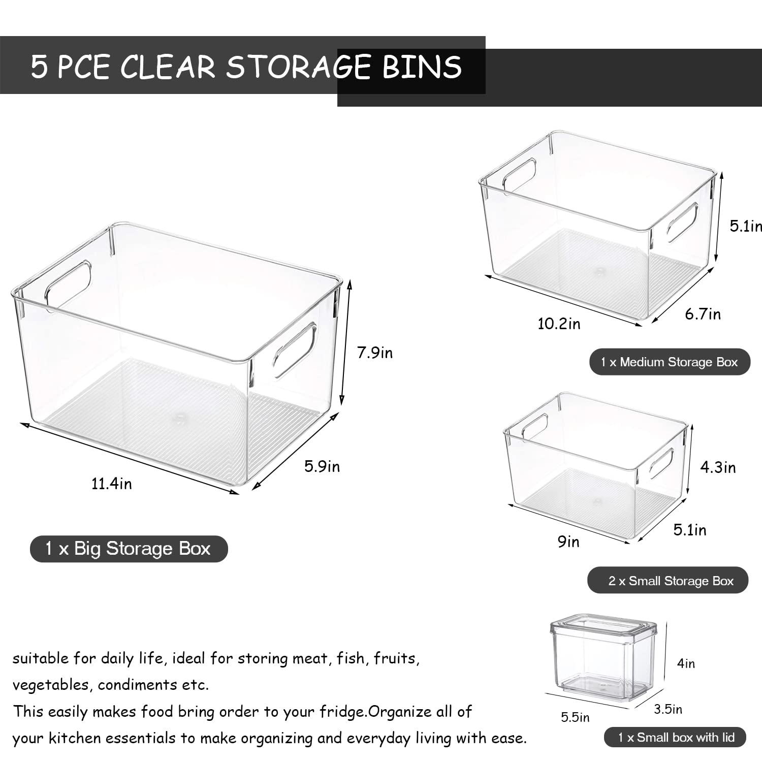 ACIGI Fridge Kitchen refrigerator organizer bins box - Clear Food Storage Baskets for Kitchen, Fridge, Freezer, Cabinets, Countertops, Bedrooms, Stackable Plastic Household Containers, Transparent