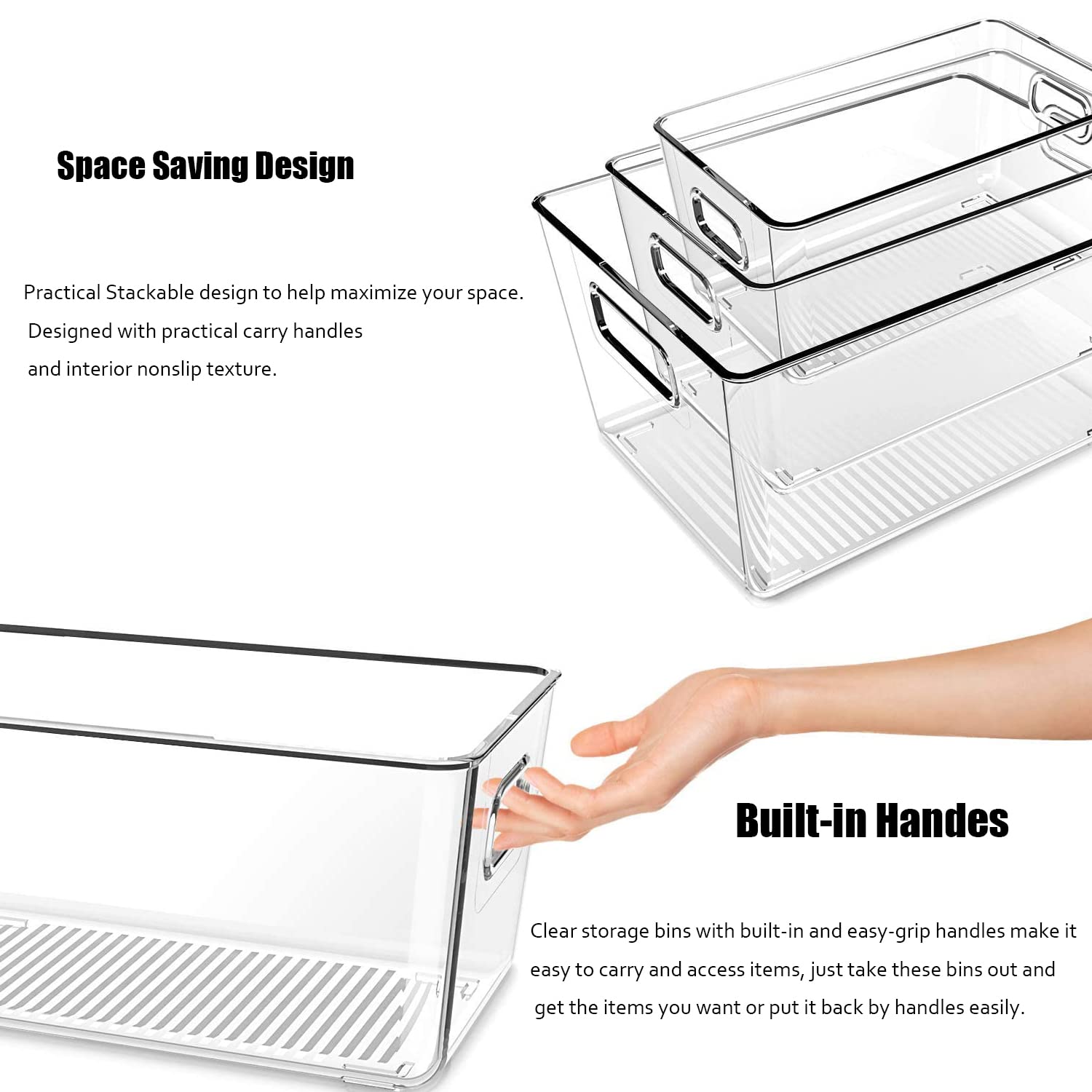 ACIGI Fridge Kitchen refrigerator organizer bins box - Clear Food Storage Baskets for Kitchen, Fridge, Freezer, Cabinets, Countertops, Bedrooms, Stackable Plastic Household Containers, Transparent