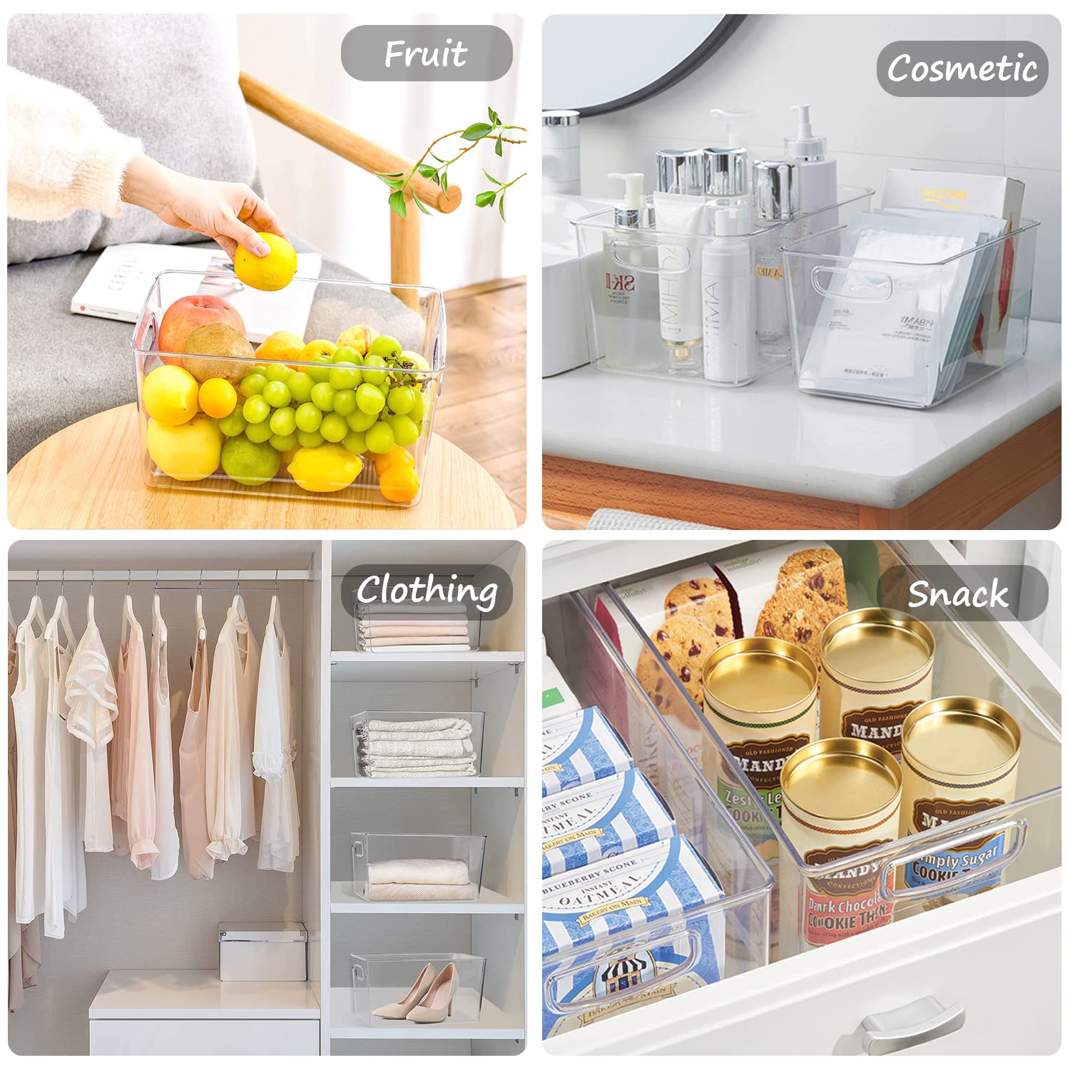 ACIGI Fridge Kitchen refrigerator organizer bins box - Clear Food Storage Baskets for Kitchen, Fridge, Freezer, Cabinets, Countertops, Bedrooms, Stackable Plastic Household Containers, Transparent
