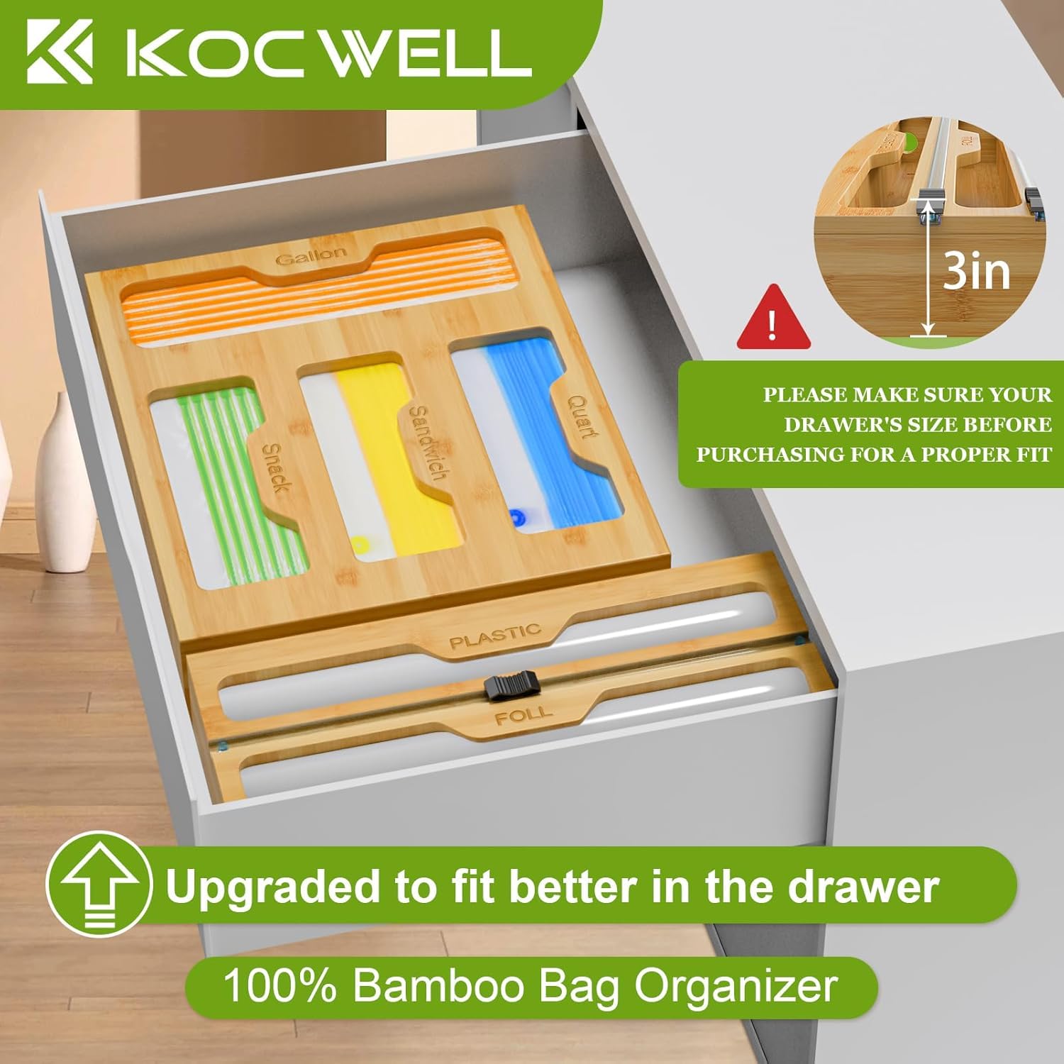 KOCWELL 2 Tier Under Sink Organizer and Under Sink Mat 34" x 22" Set, Sliding Under Bathroom Cabinet Storage Drawer Organizer with Hooks, Hanging Cup, Multi-purpose Under Sink Shelf Organizer