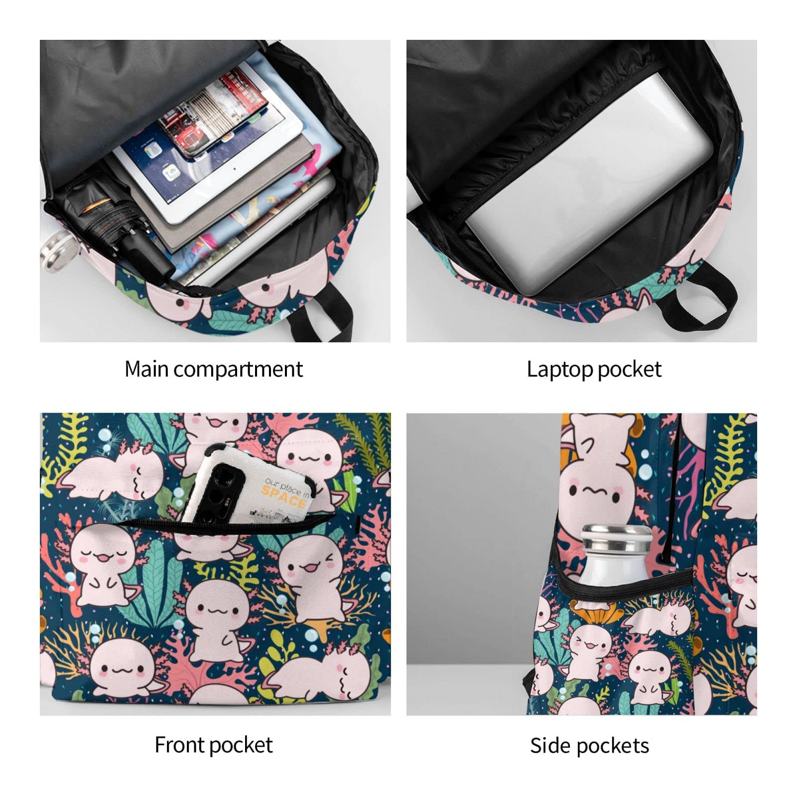 MISOLAXI Axolotl Sea Weed Aquarium Large Backpack Casual Daypacks, Backpacks For Men And Women College Bag Laptop Backpacks