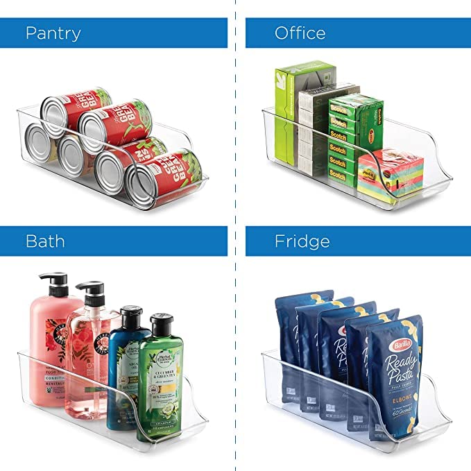 2 Pack Refrigerator Organizer Bins, Pop Soda Can Dispenser and Water Bottle Organizer Set for Fridge, Freezer, Kitchen, Countertops, Cabinets - Clear Plastic Pantry Beverage Holder Storage Rack