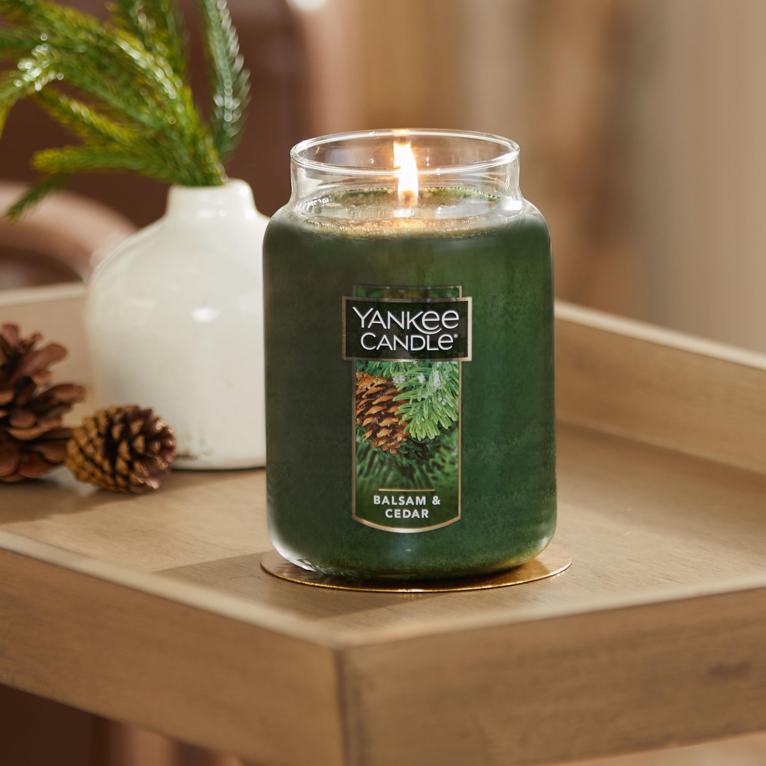 Yankee Candle Balsam & Cedar Scented, Classic 22oz Large Jar Single Wick Candle, Over 110 Hours of Burn Time