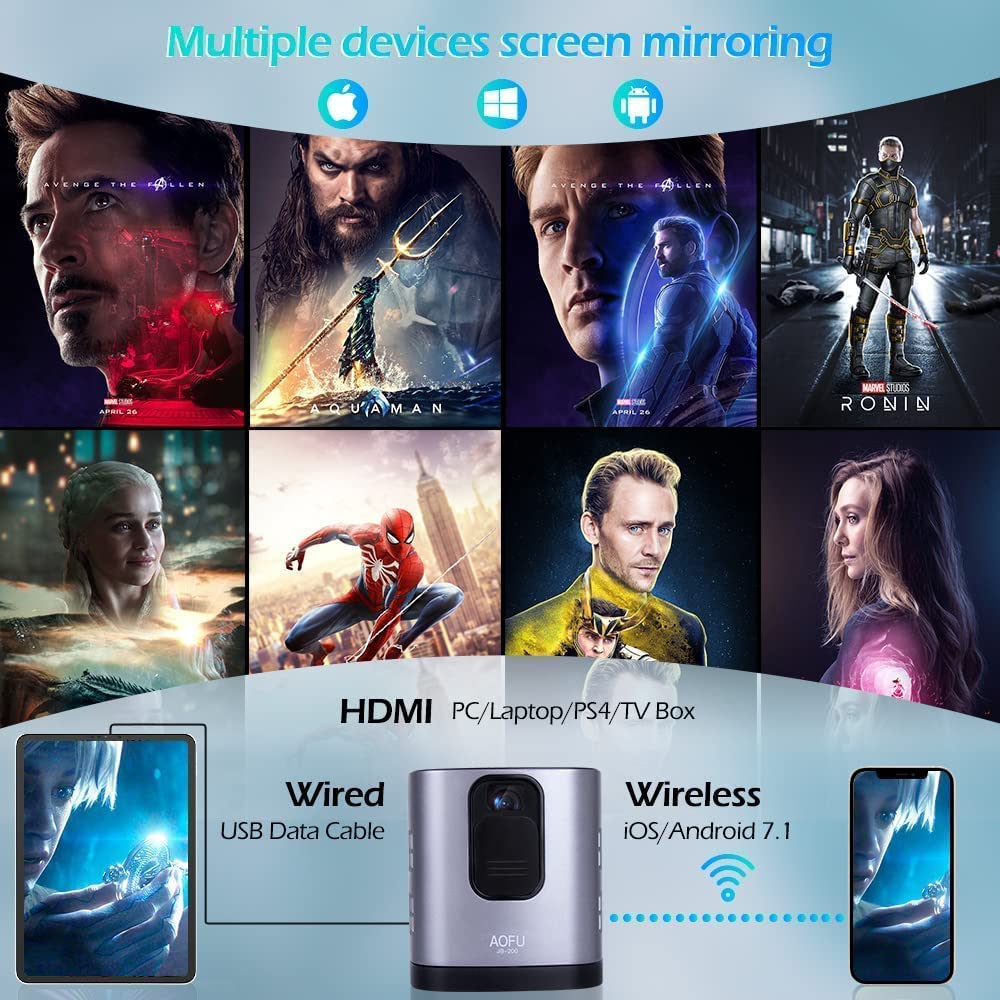 Wi-Fi Mini Projectors,150 ANSI Lumen Portable Projector,Native 1080p Full HD Resolution,110 Inch Picture,Movie Projector, Grey (TYY)