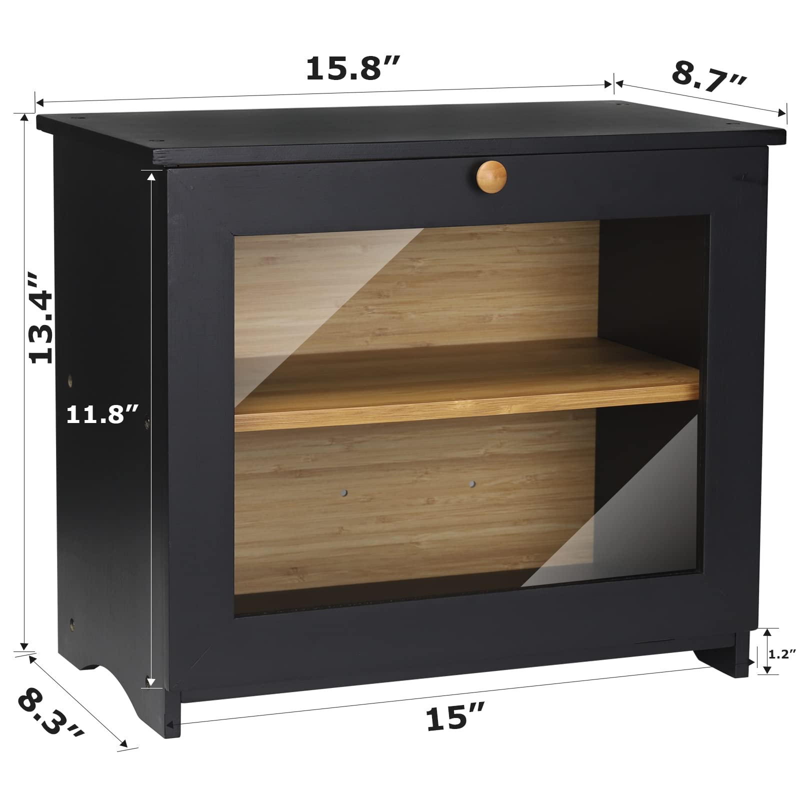 HOMEKOKO Bamboo Double Layer Regular Bread Box, Natural Bamboo Bread Boxes for Kitchen Counter, Bamboo Capacity Food Storage (Black)